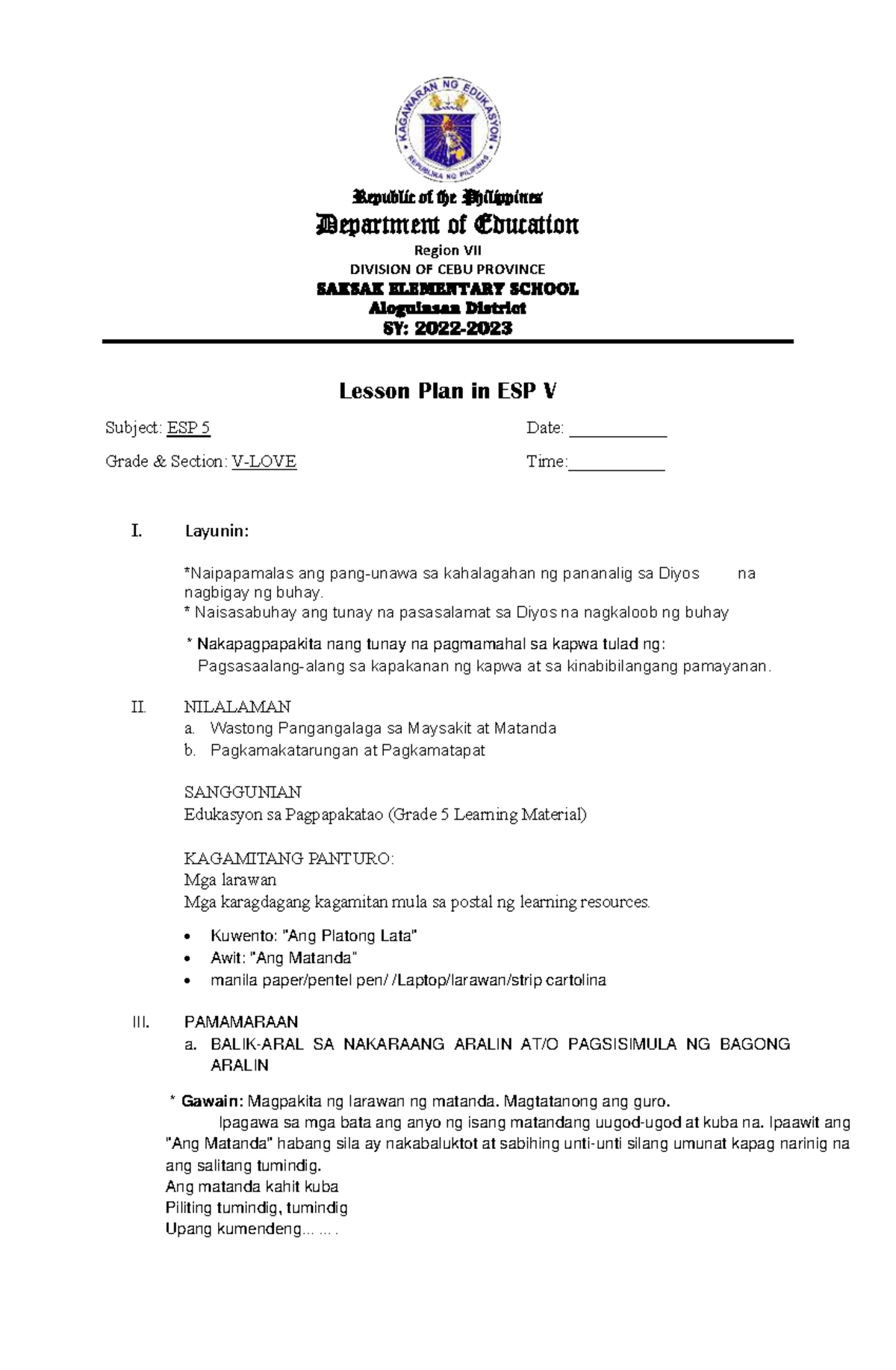 COT 2 Lesson Plan - ESP 5 on Caring for the Elderly & Sick - Studocu