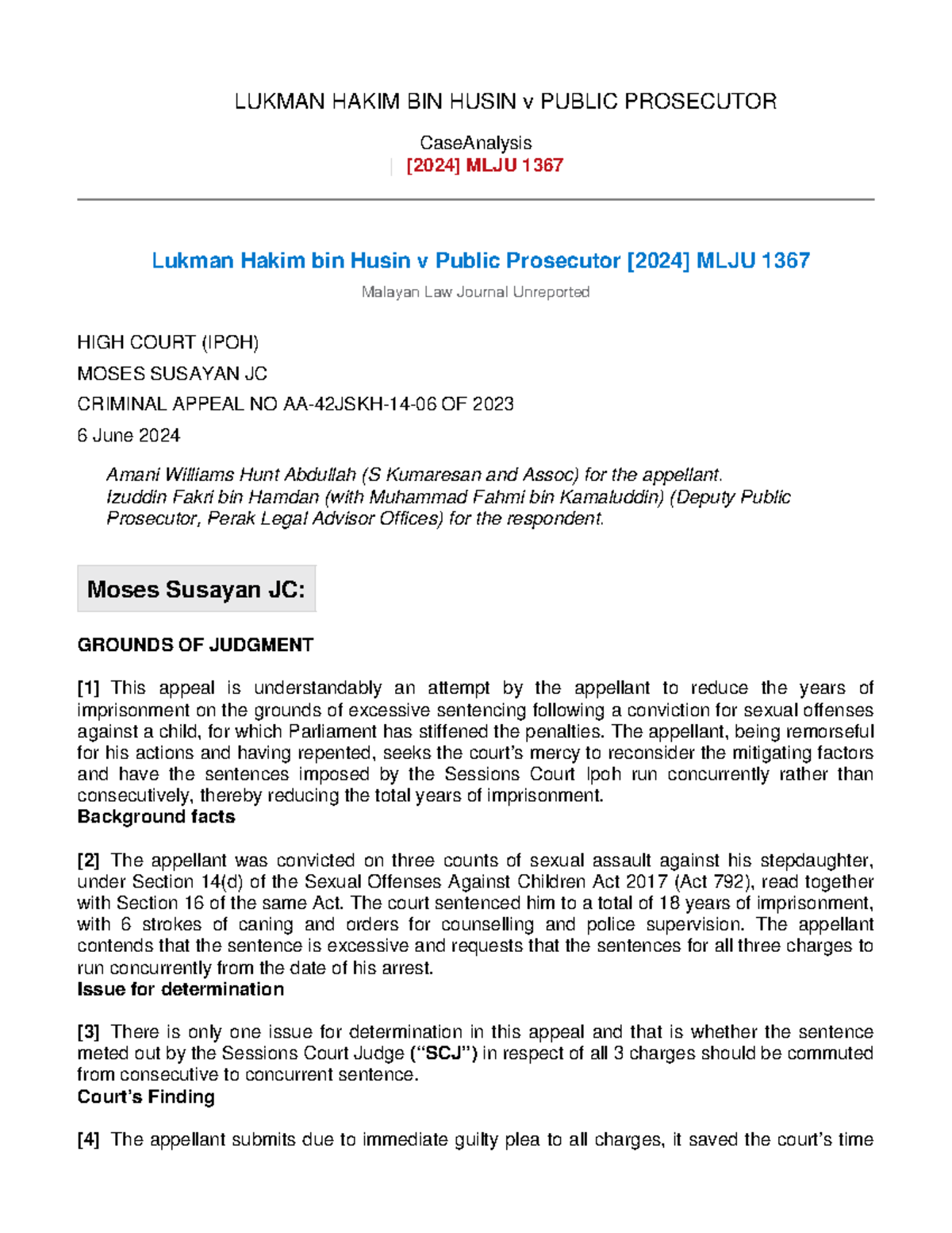 LUKMAN HAKIM BIN HUSIN v PUBLIC PROSECUTOR: Case Analysis MLJU 1367 ...