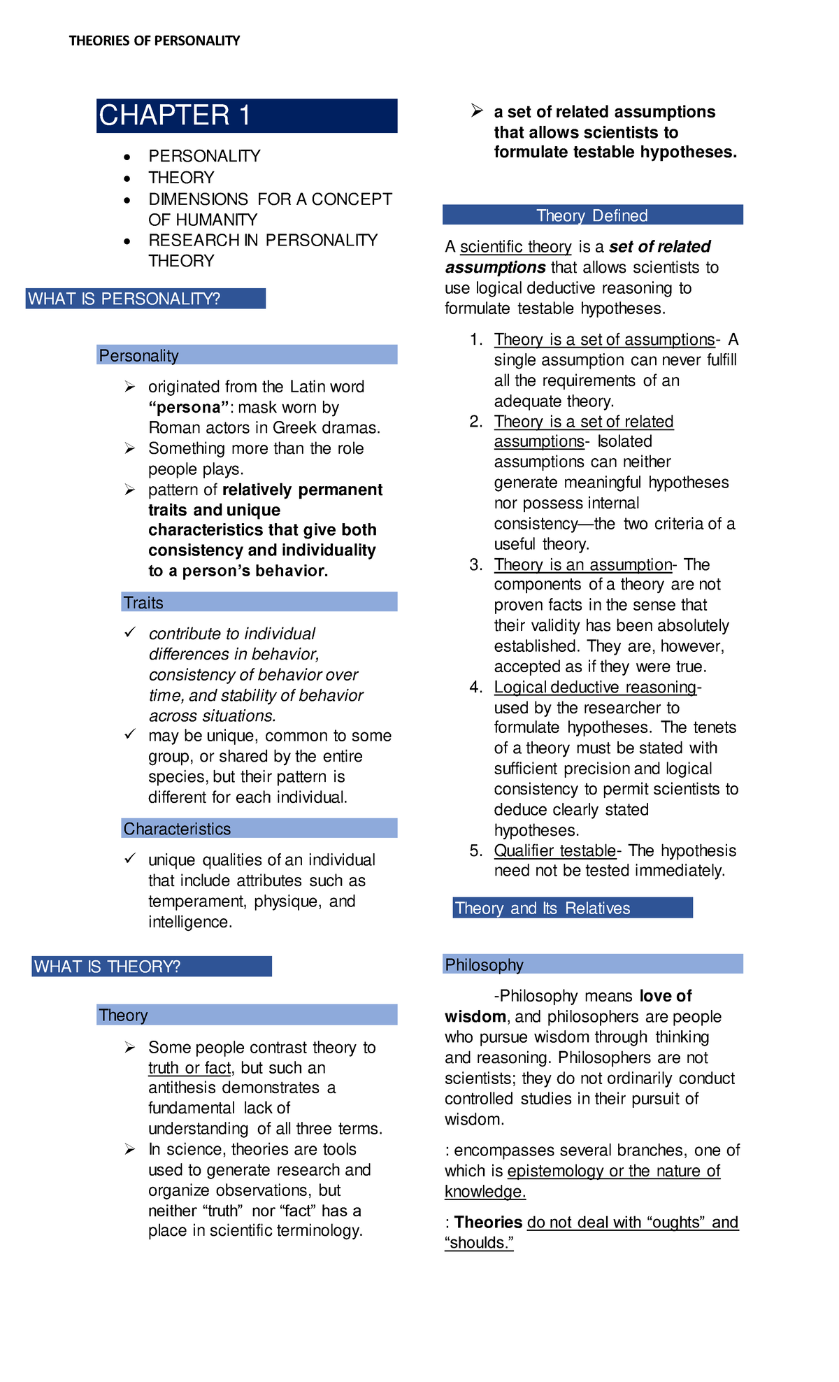 Ch 1: Theories of Personality - THEORIES OF PERSONALITY CHAPTER 1 ...