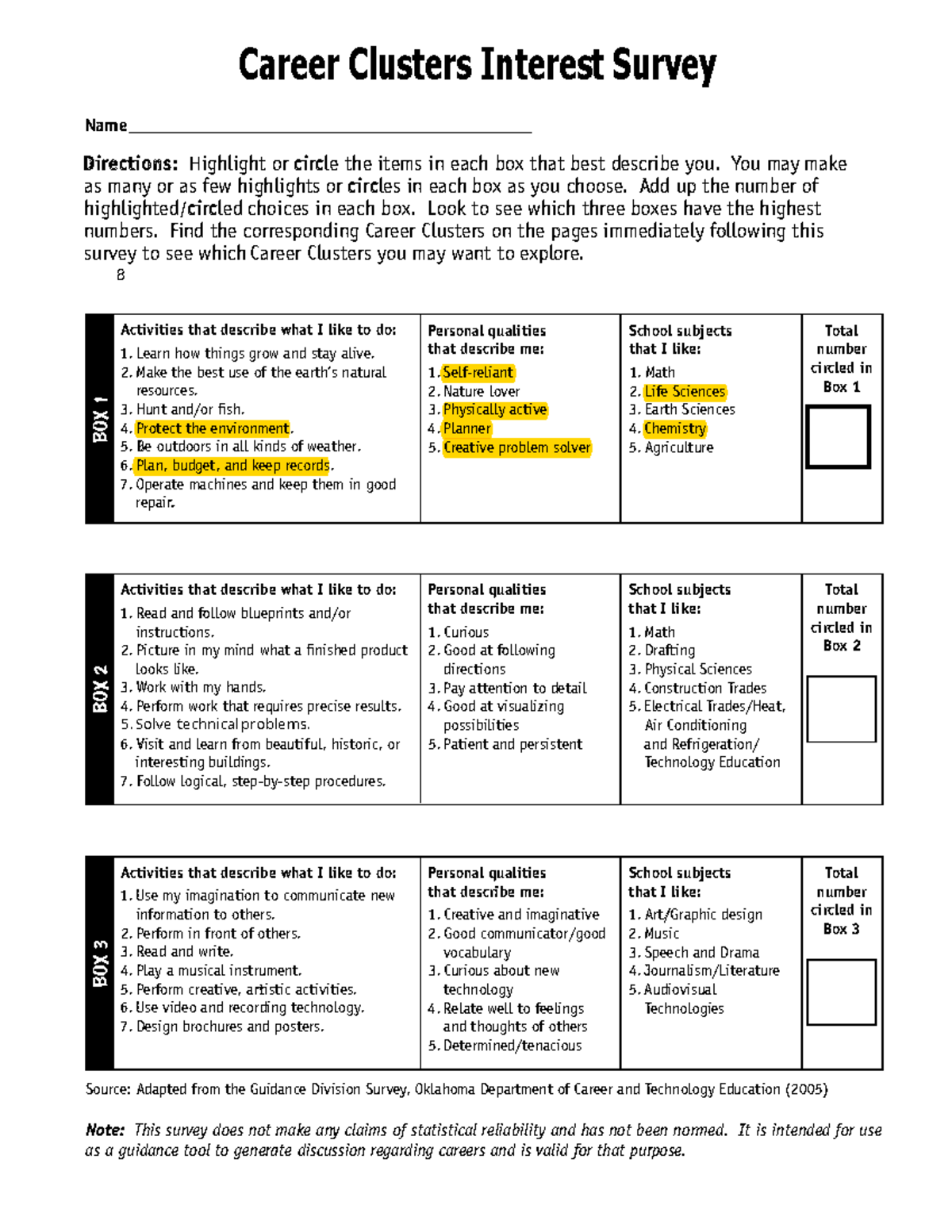 Career Clusters Interest Survey - English MJEdit - Studocu