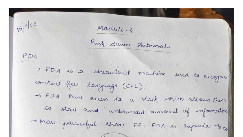 PDA and Context-Free Languages: Module 4 Notes (FLAT MOD 4) - Studocu