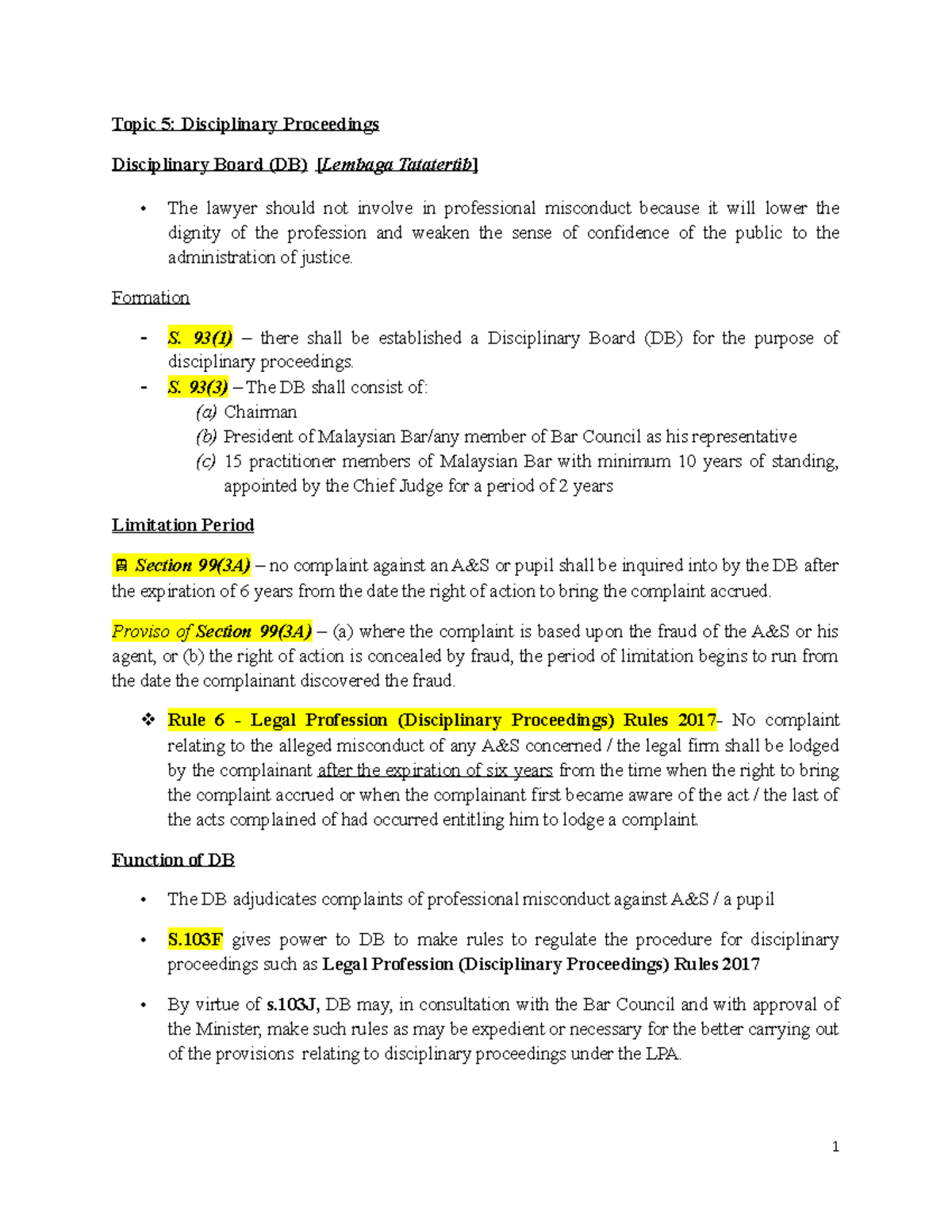 Disciplinary Proceedings Overview - Notes & Key Provisions - Studocu