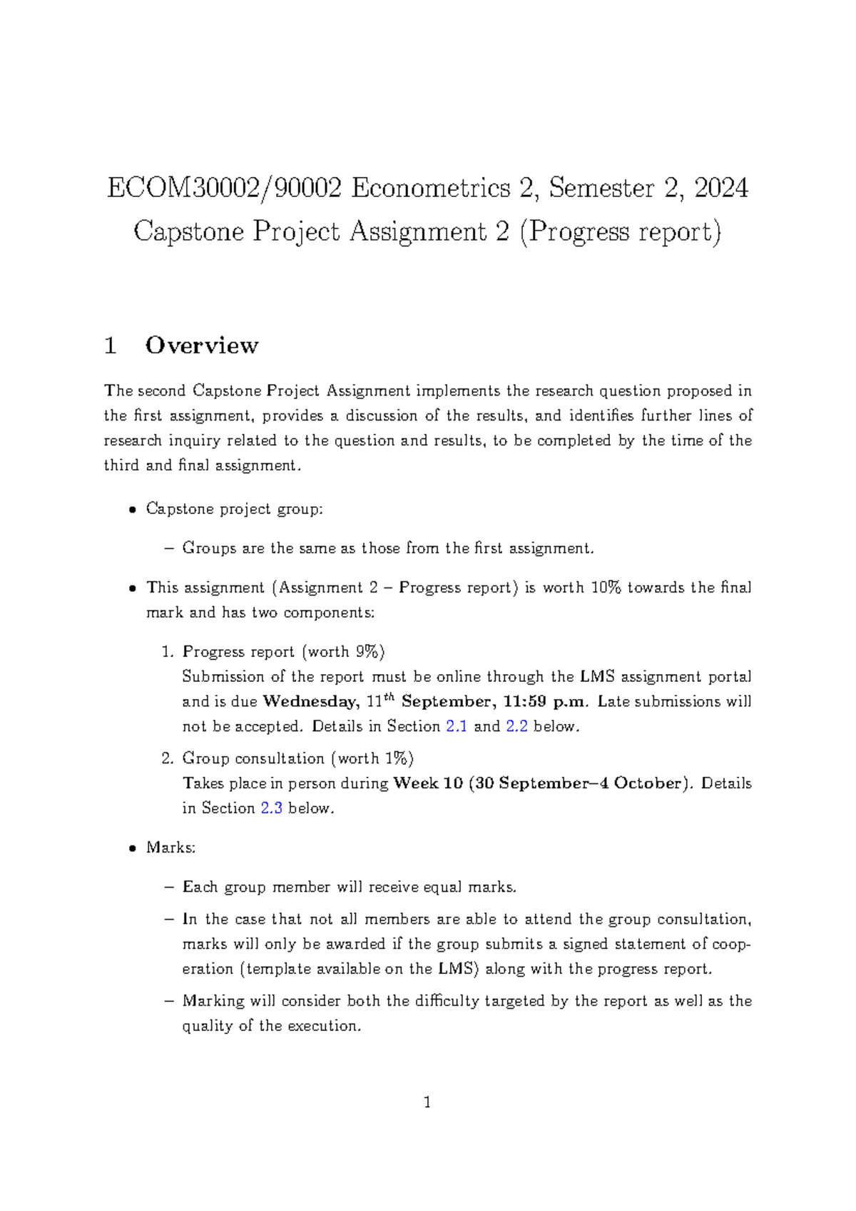 ECOM30002/90002 Econometrics 2: Capstone Project Assignment 2 Report ...