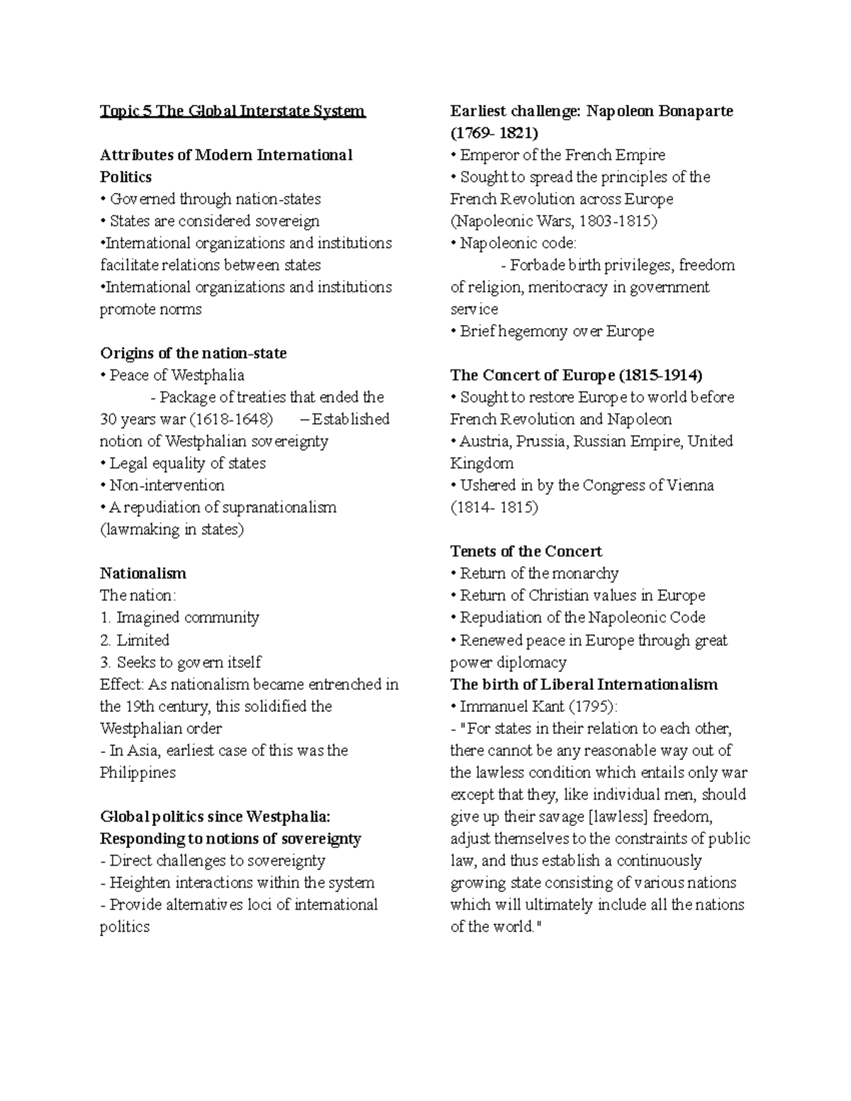 Contemporary World Reviewer ( Midterms) - Topic 5 The Global Interstate ...