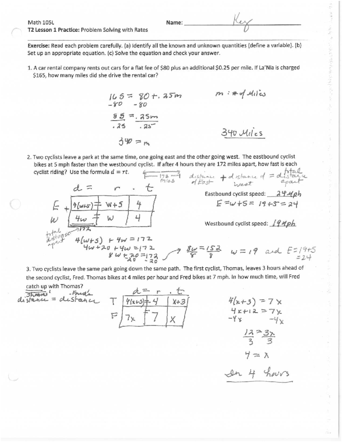 Math 105L Final Exam Study Guide: Problem Solving with Rates - Studocu