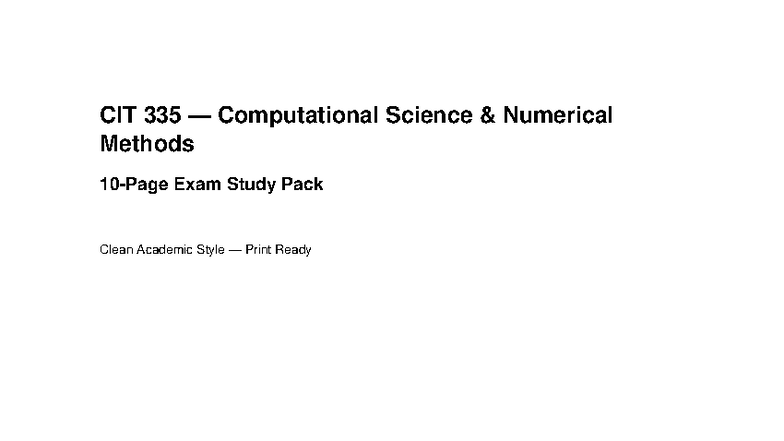 CIT 335 Final Exam Study Pack: Numerical Methods & Strategies - Studocu