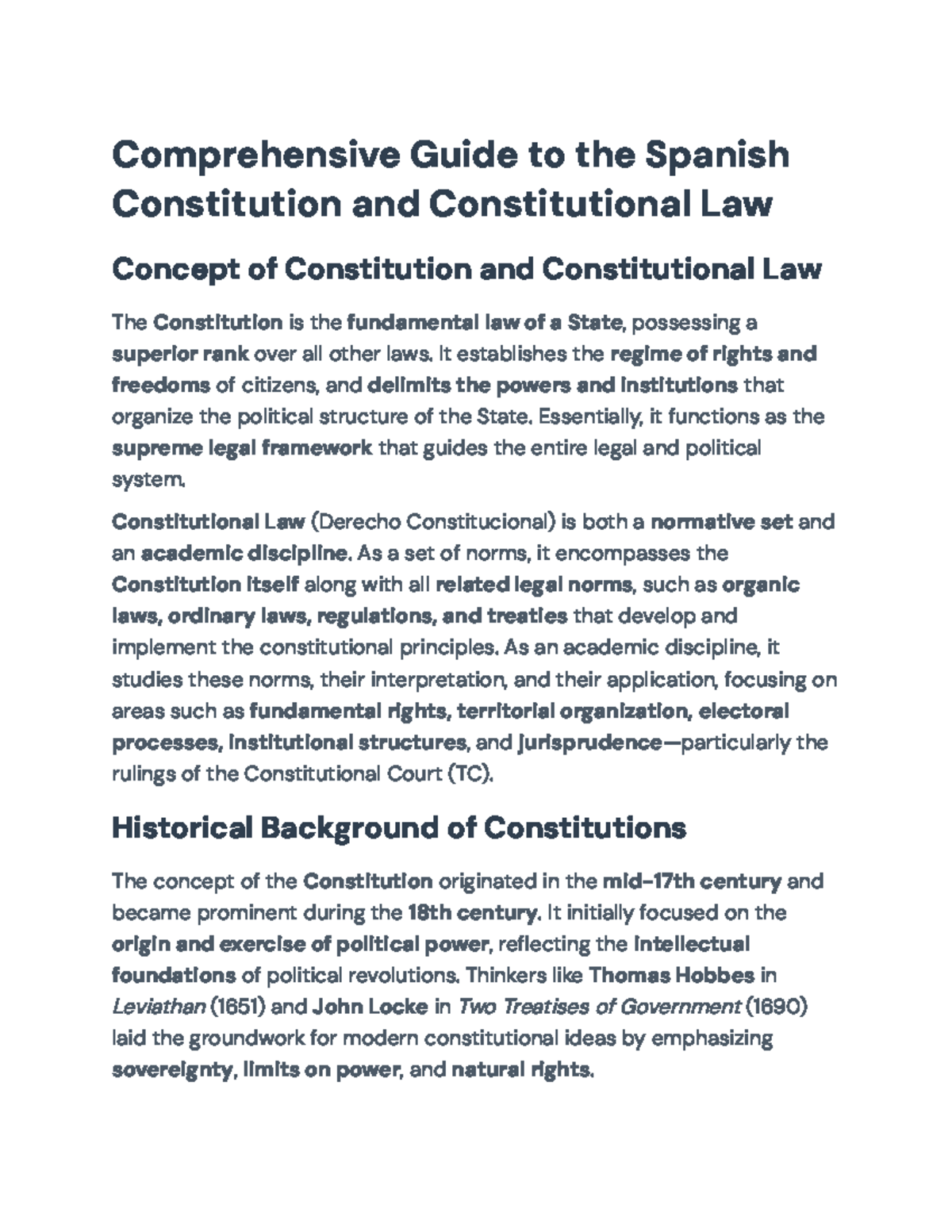 Comprehensive Overview of the 1978 Spanish Constitution (LAW 101) - Studocu