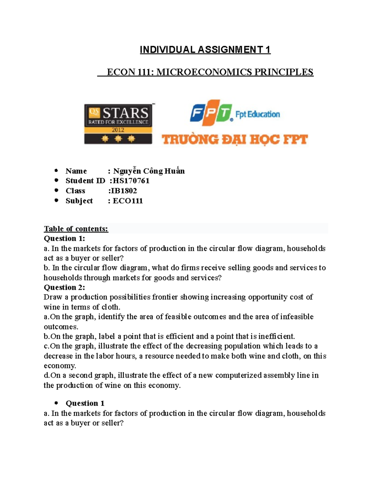 ECO111 individual - INDIVIDUAL ASSIGNMENT 1 ECON 111: MICROECONOMICS ...