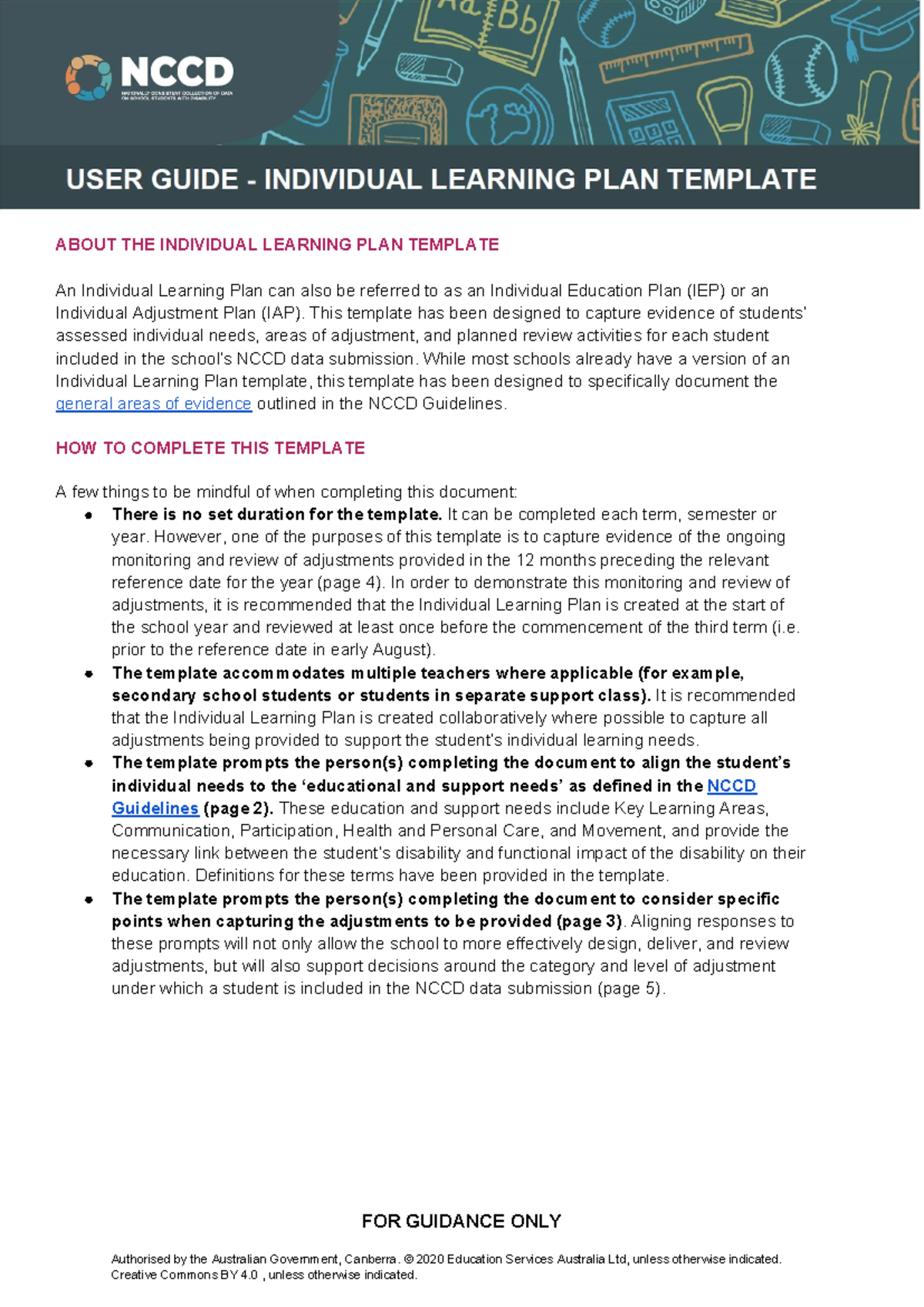 Individual Learning Plan Template Draft for NCCD Compliance - Studocu