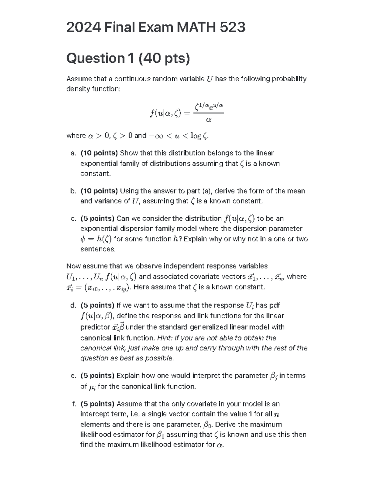 2024 Final Exam Practice Questions for MATH 523 - Studocu