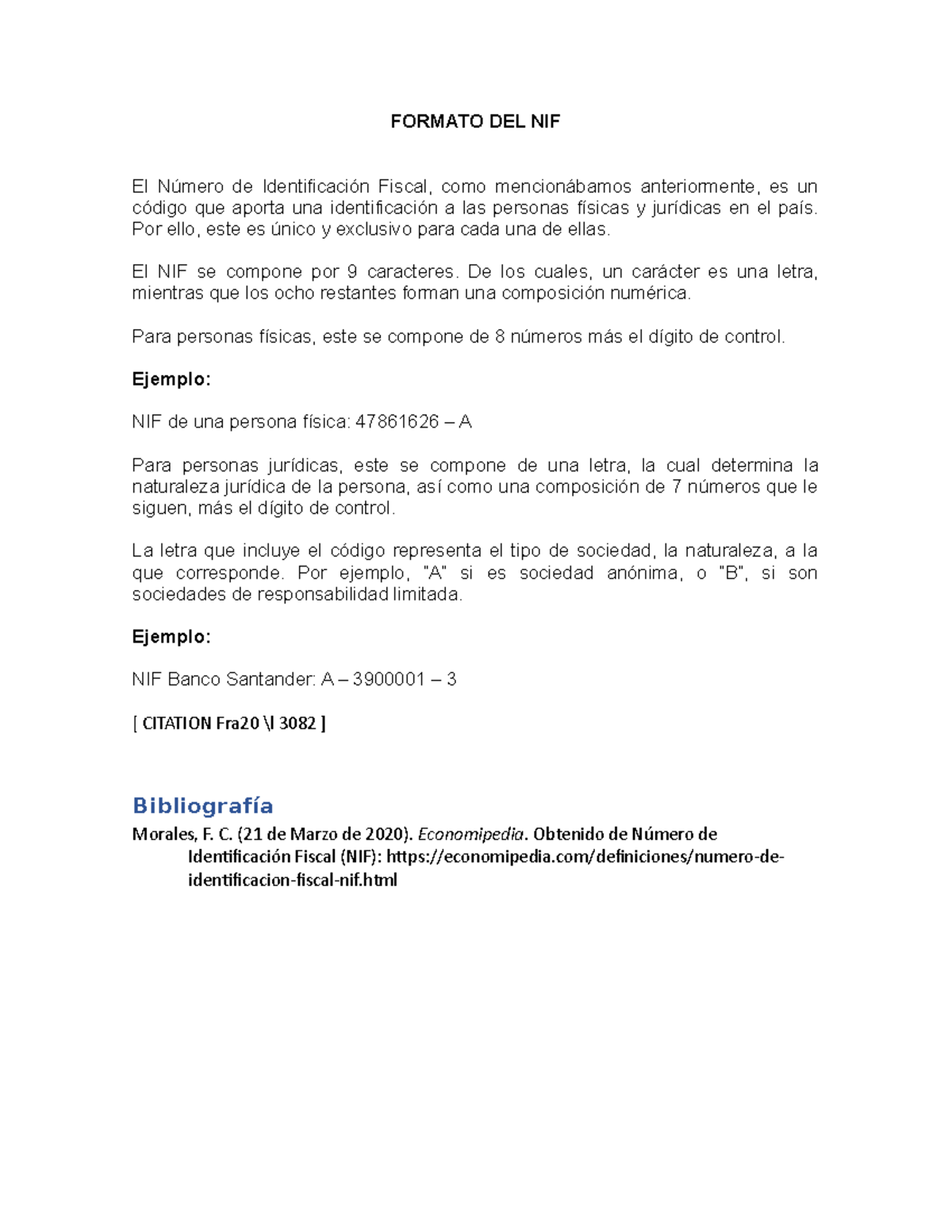 Formato DEL NIF ( Ejemplos) - FORMATO DEL NIF El Número de ...