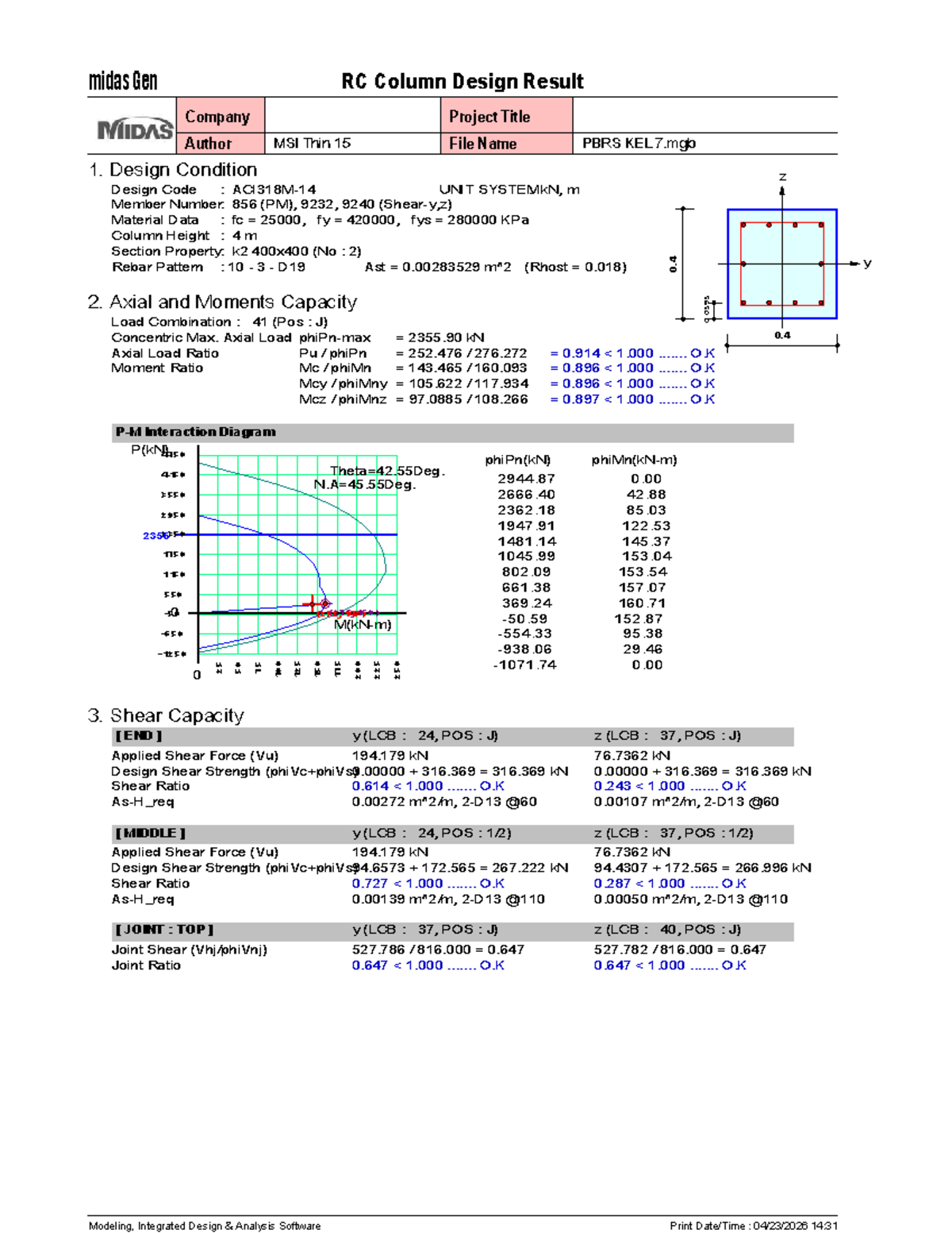 Midas Gen RC Column Design Results - MSI Thin 15 Project - Studocu
