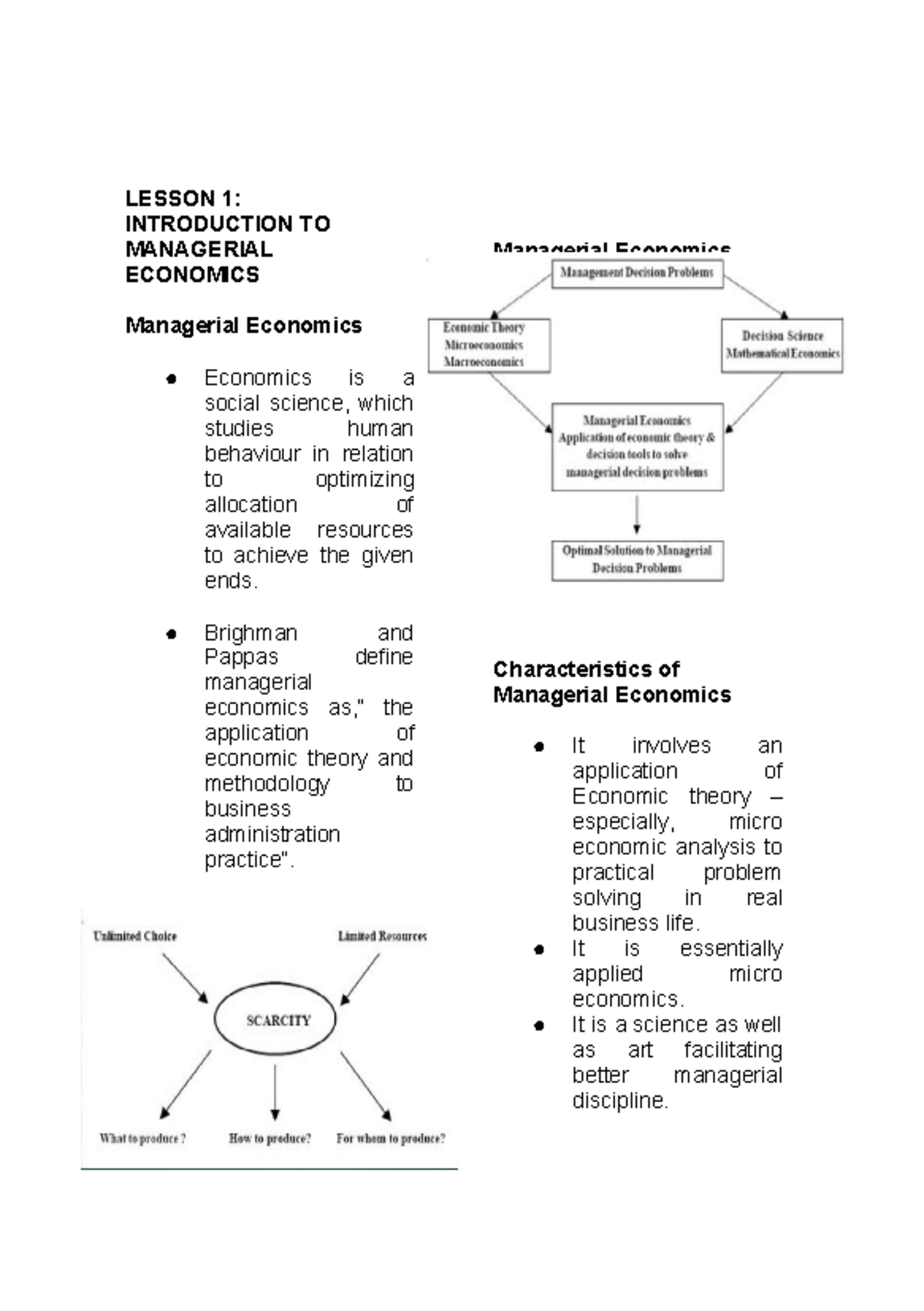 ECON Lesson - N/A - LESSON 1: INTRODUCTION TO MANAGERIAL ECONOMICS ...