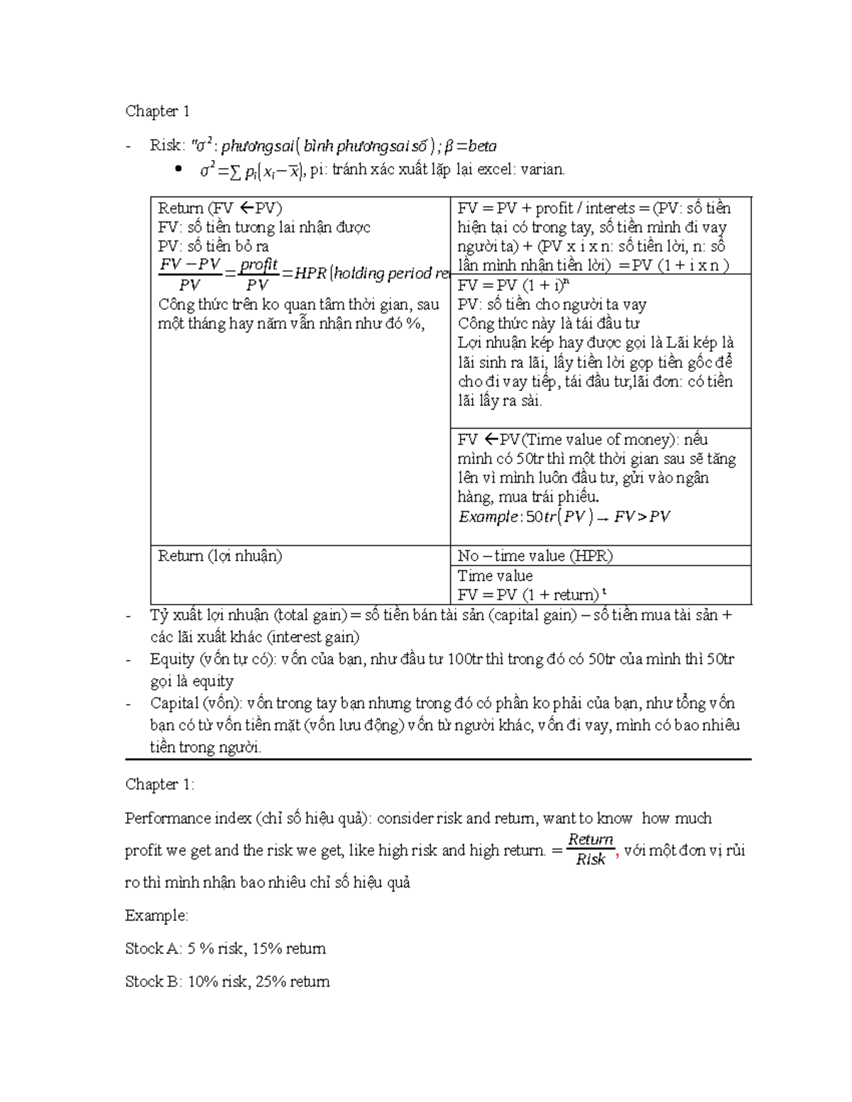 Chapter 1 and chapter 2 đầu tư tài chính - Chapter 1 Risk: " σ 2 ...
