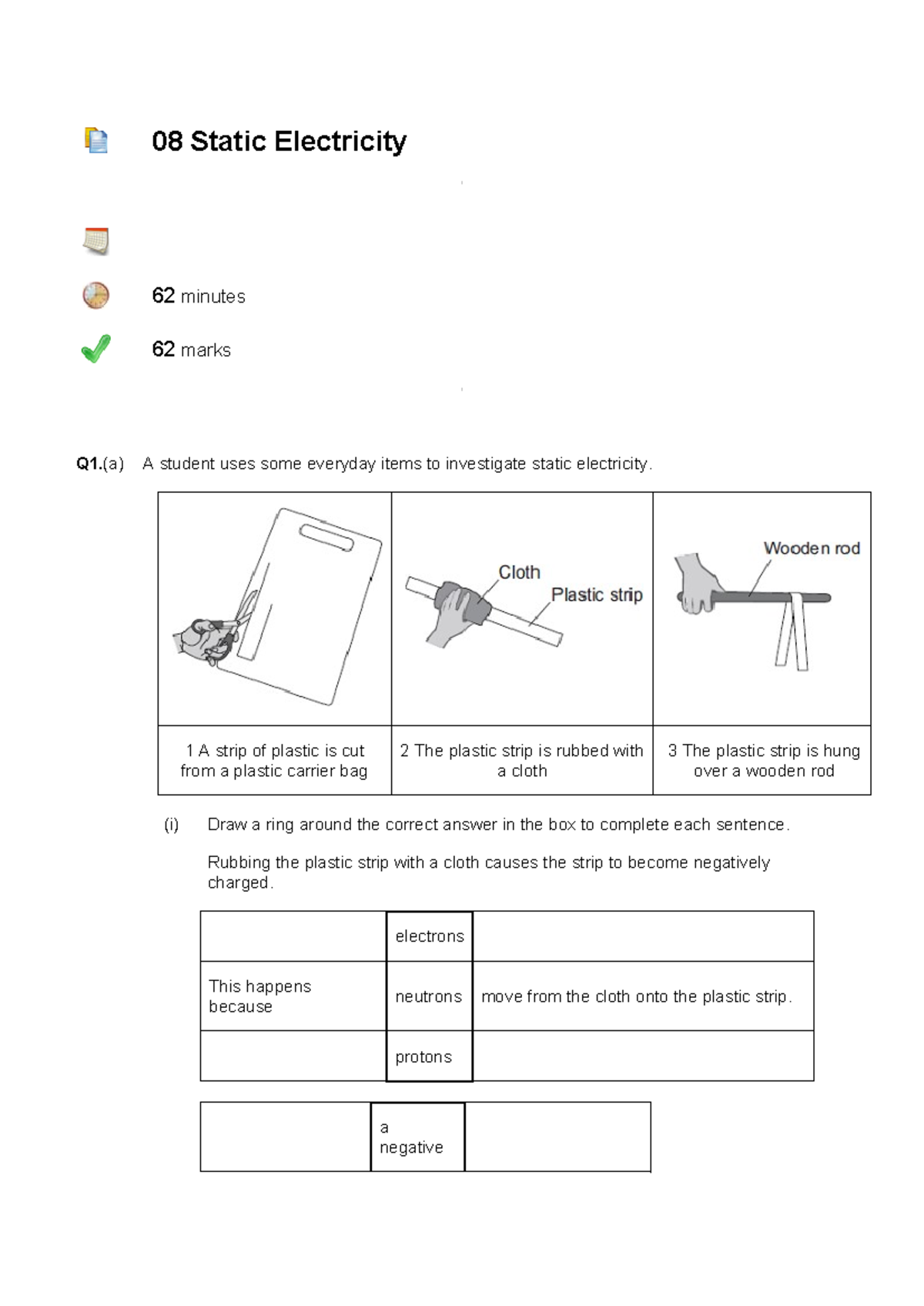 P2 08 Static Electricity - Detailed Study Notes and Investigations ...