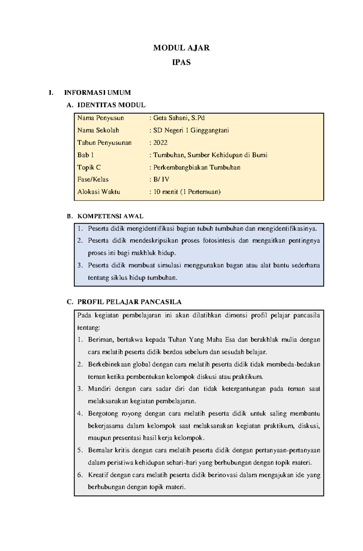 Modul Ajar: Bagian-Bagian Bunga dan Perkembangbiakan Tumbuhan (IPAS IV ...