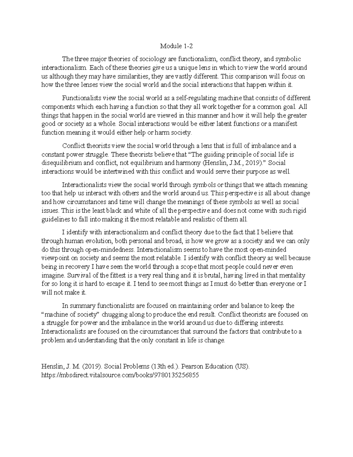 Soc213 Module 1 Assignment: The Three Major Sociological Theories - Studocu