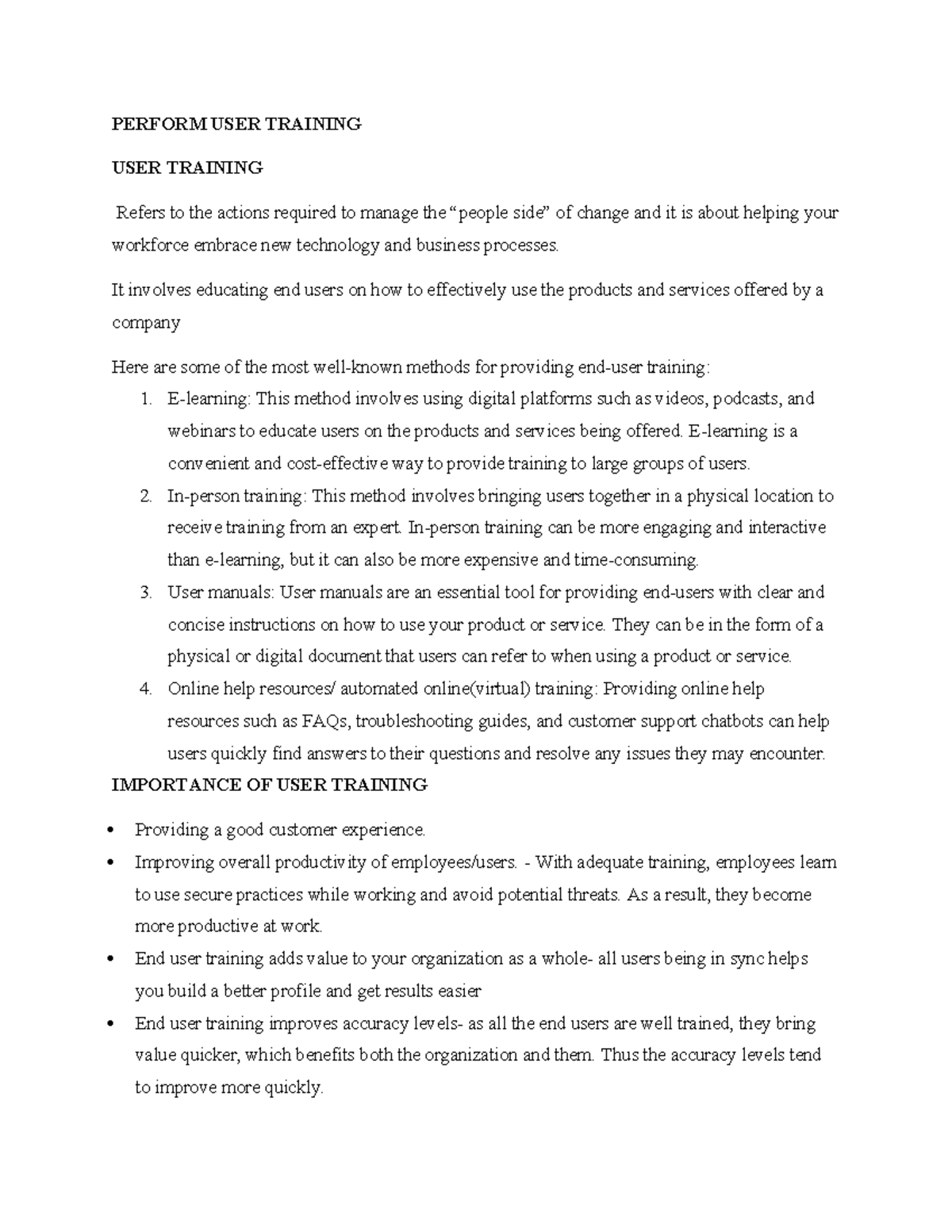 User Training Strategies for Effective ICT System Support - Studocu