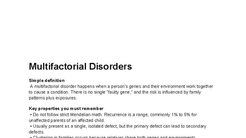 Multifactorial Disorders & Oogenesis: Quiz 1 Summary & Practice Questions - Studocu