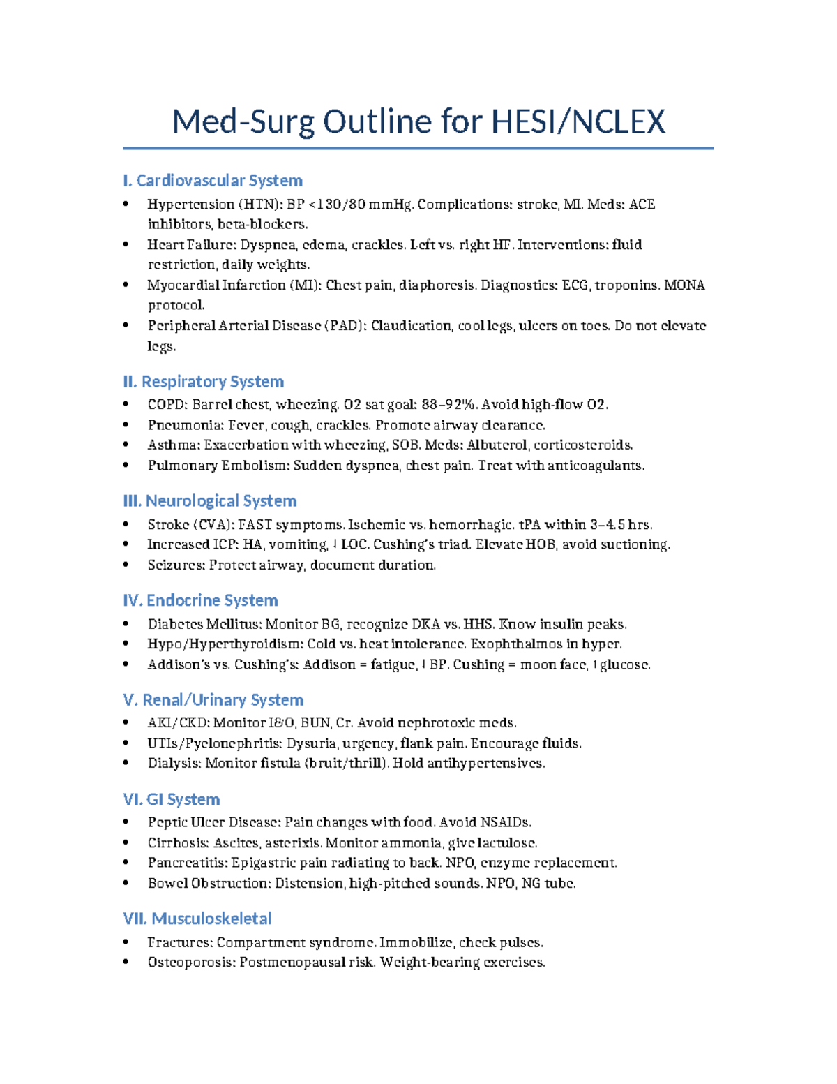 Med Surg HESI NCLEX Study Guide: Key Concepts & Interventions - Studocu