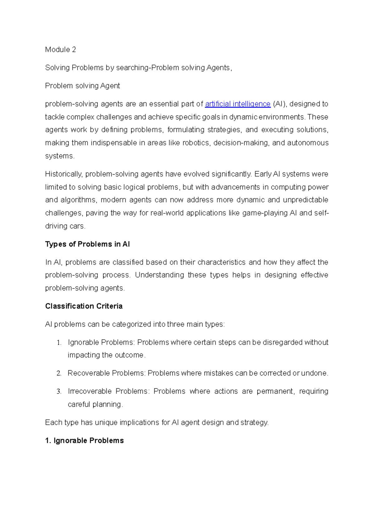 IAI Module 2: Problem Solving Agents in AI - Key Concepts and ...