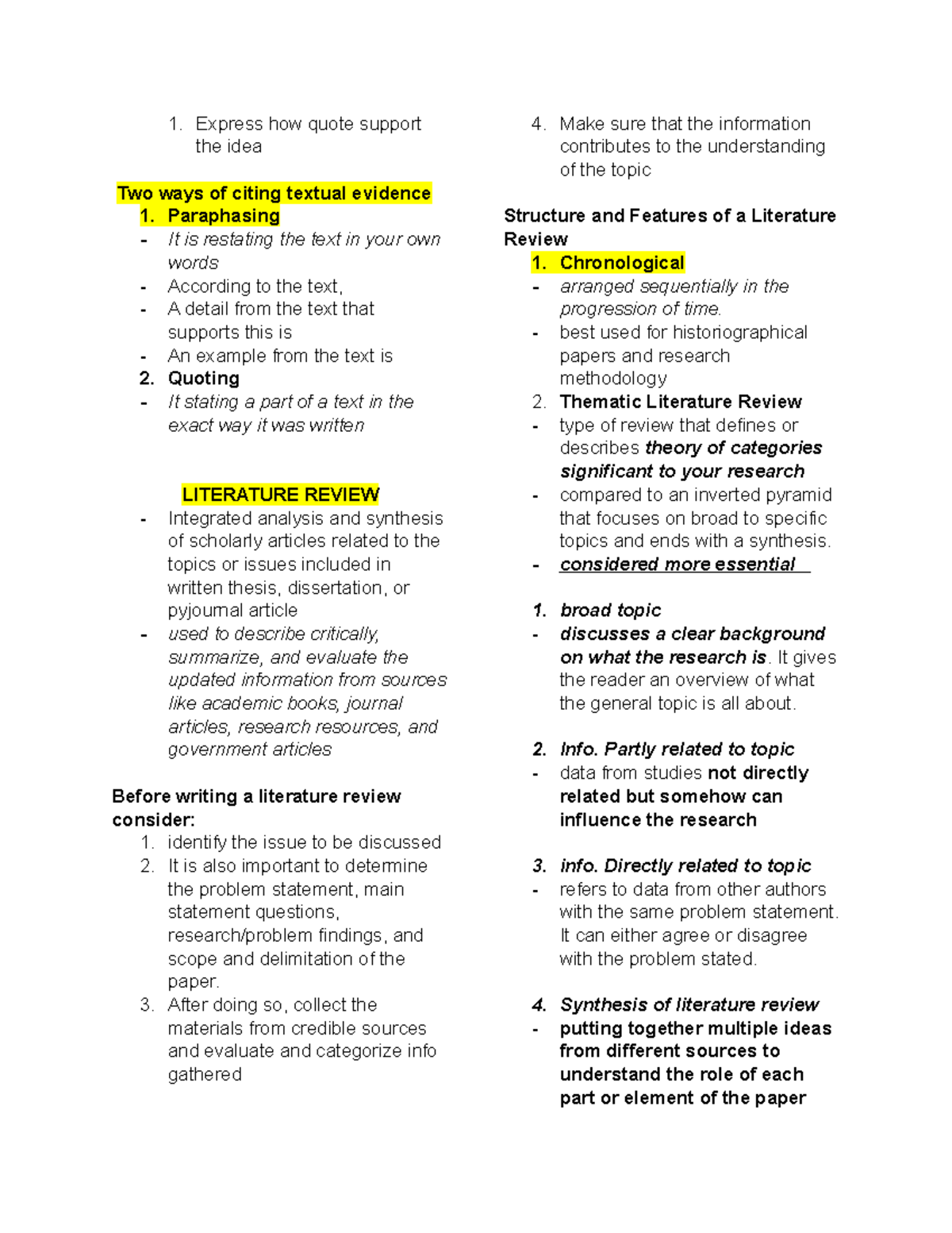 ENG 101: Literature Review Techniques and Citing Evidence - Studocu