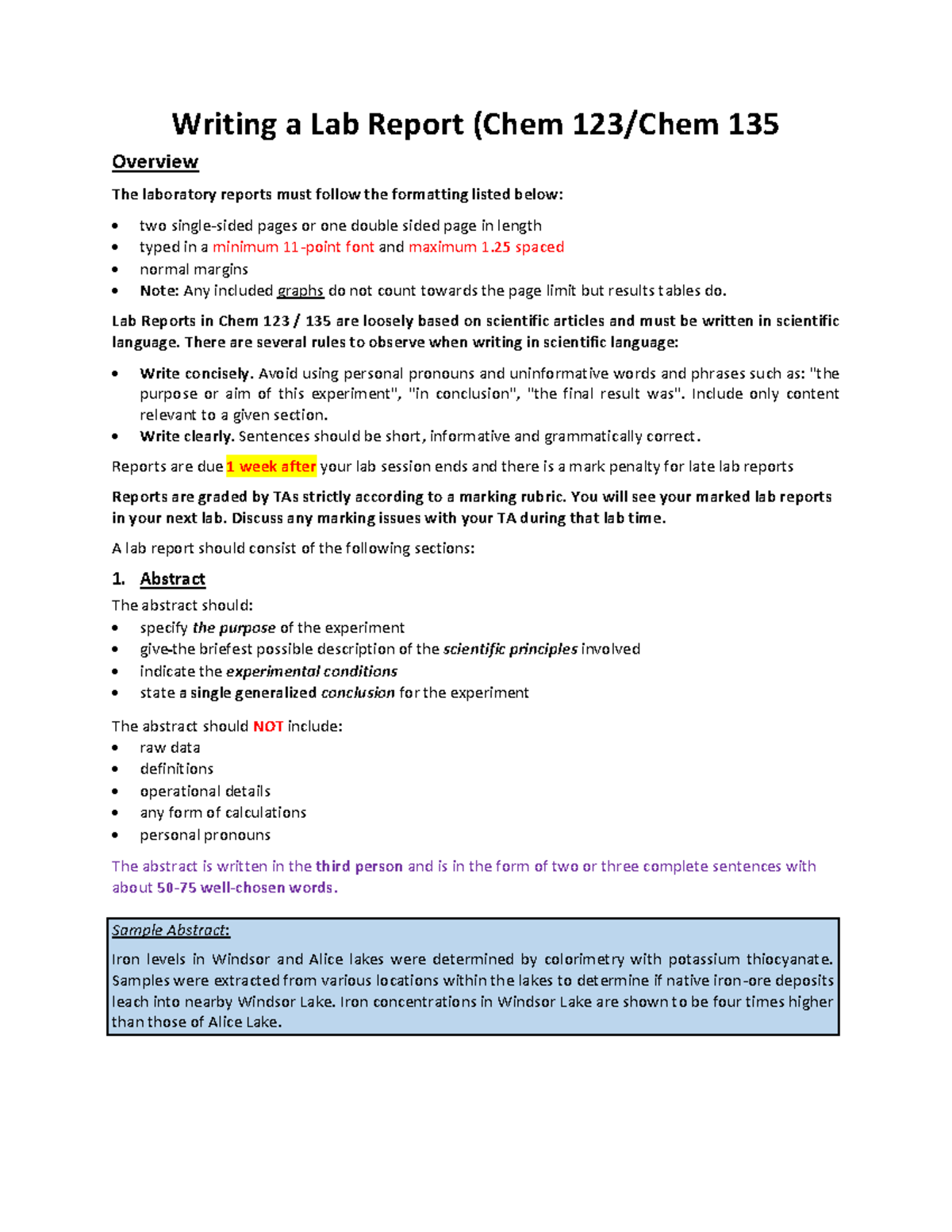Chem 123/135 Lab Report Writing Guidelines: Structure & Style - Studocu