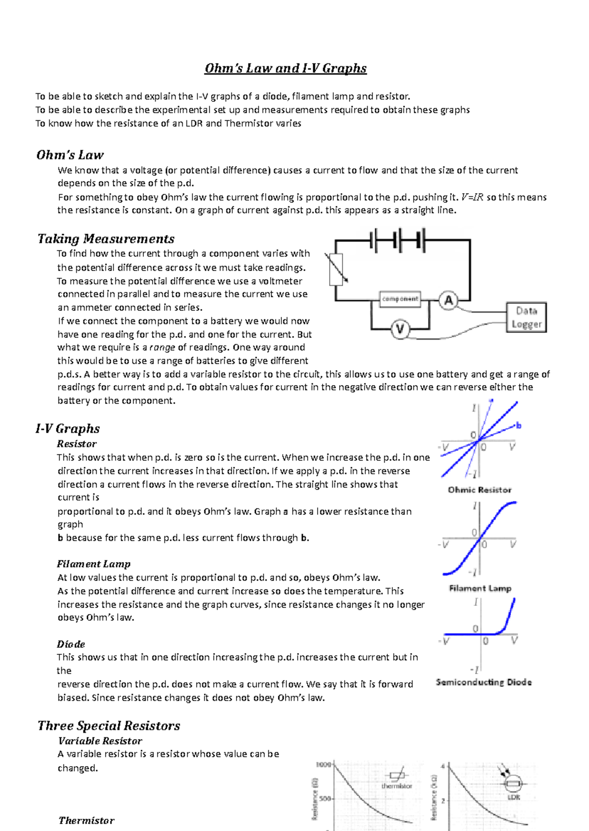 Ohm's Law & I-V Graphs: Understanding Resistance & Components - Studocu
