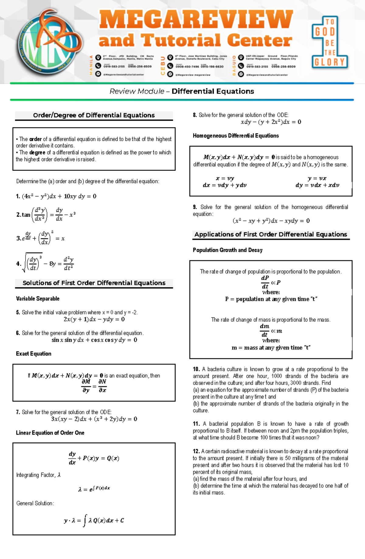 Differential Equations Review: Concepts & Solving Techniques - Studocu