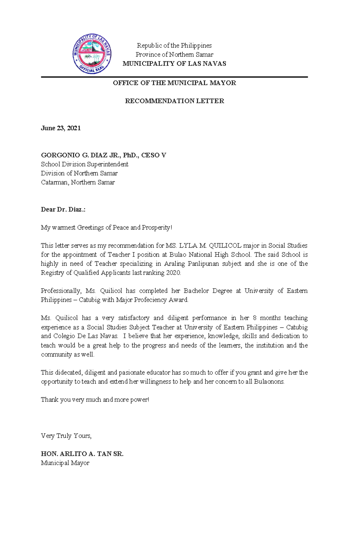 Mayors-recommendation-letter compress - Republic of the Philippines ...