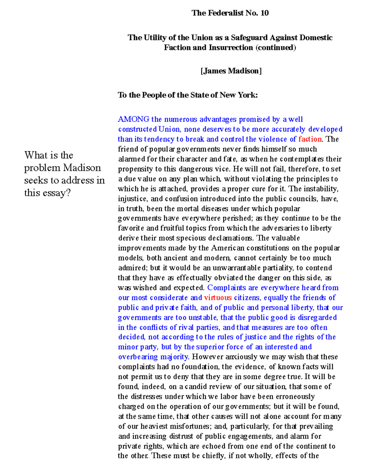 Federalist No. 10 - Analysis and Insights on Faction by James Madison ...