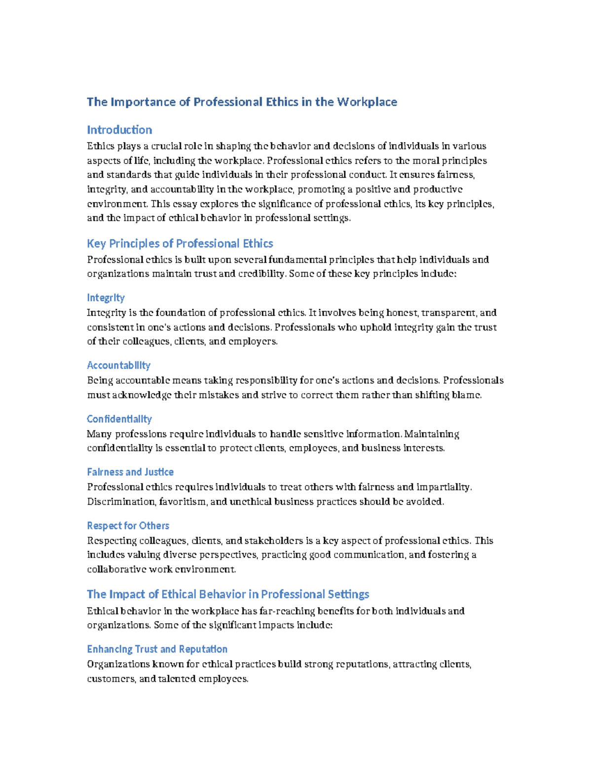 Professional Ethics - Pangunlock - The Importance of Professional ...