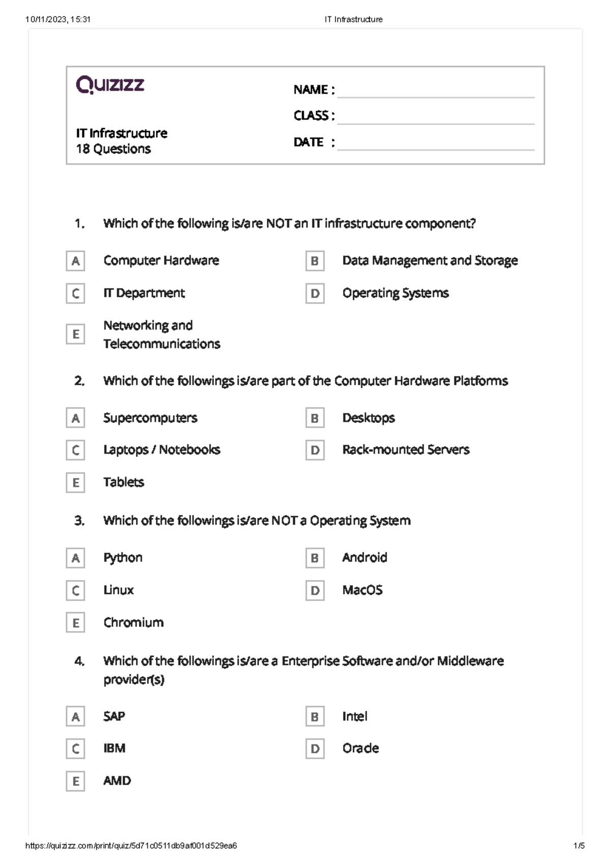 IT Infrastructure Quiz: 18 Key Questions & Concepts - Studocu