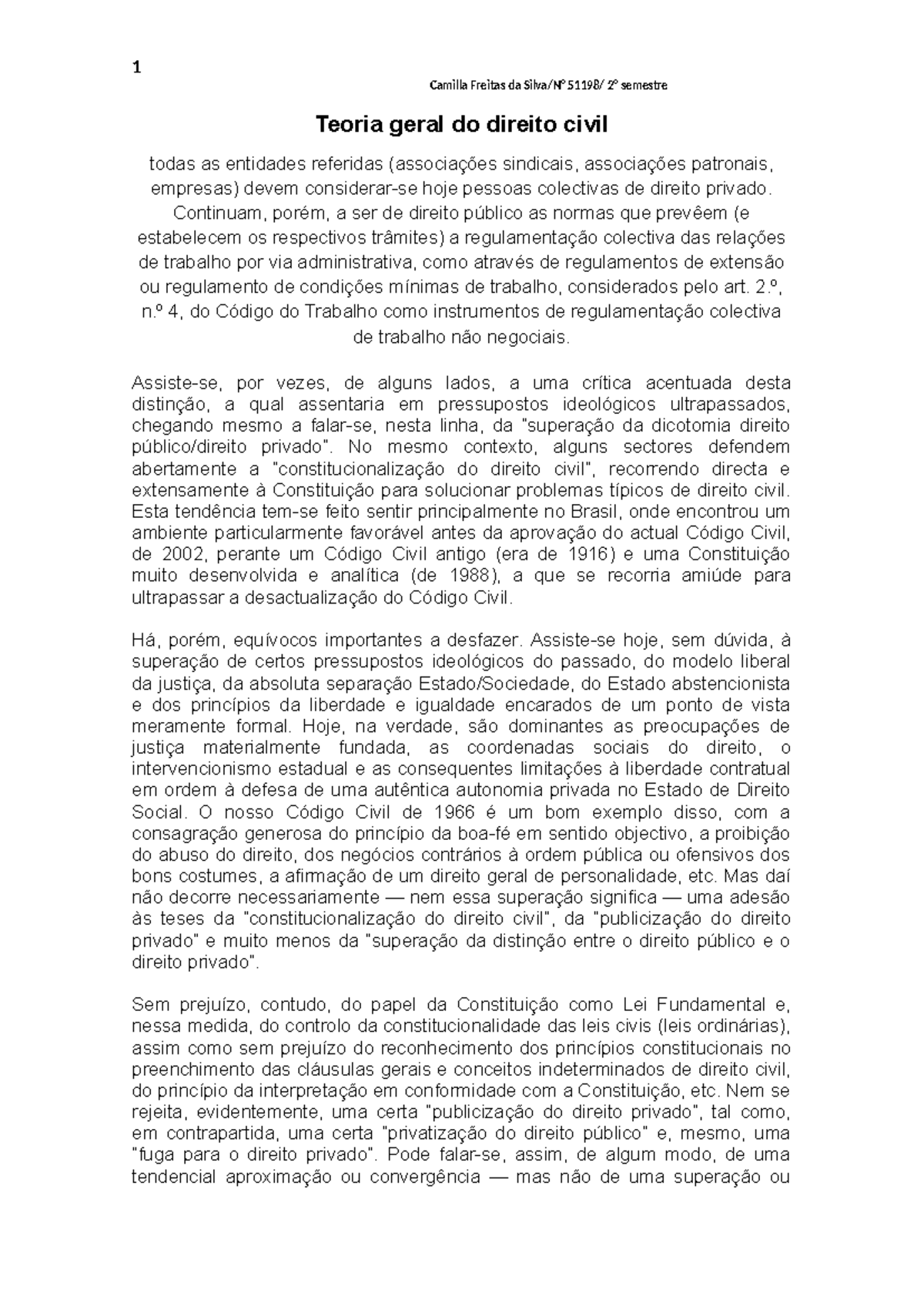 Teoria Geral do Direito Civil - Resumo e Análise (1º Semestre) - Studocu