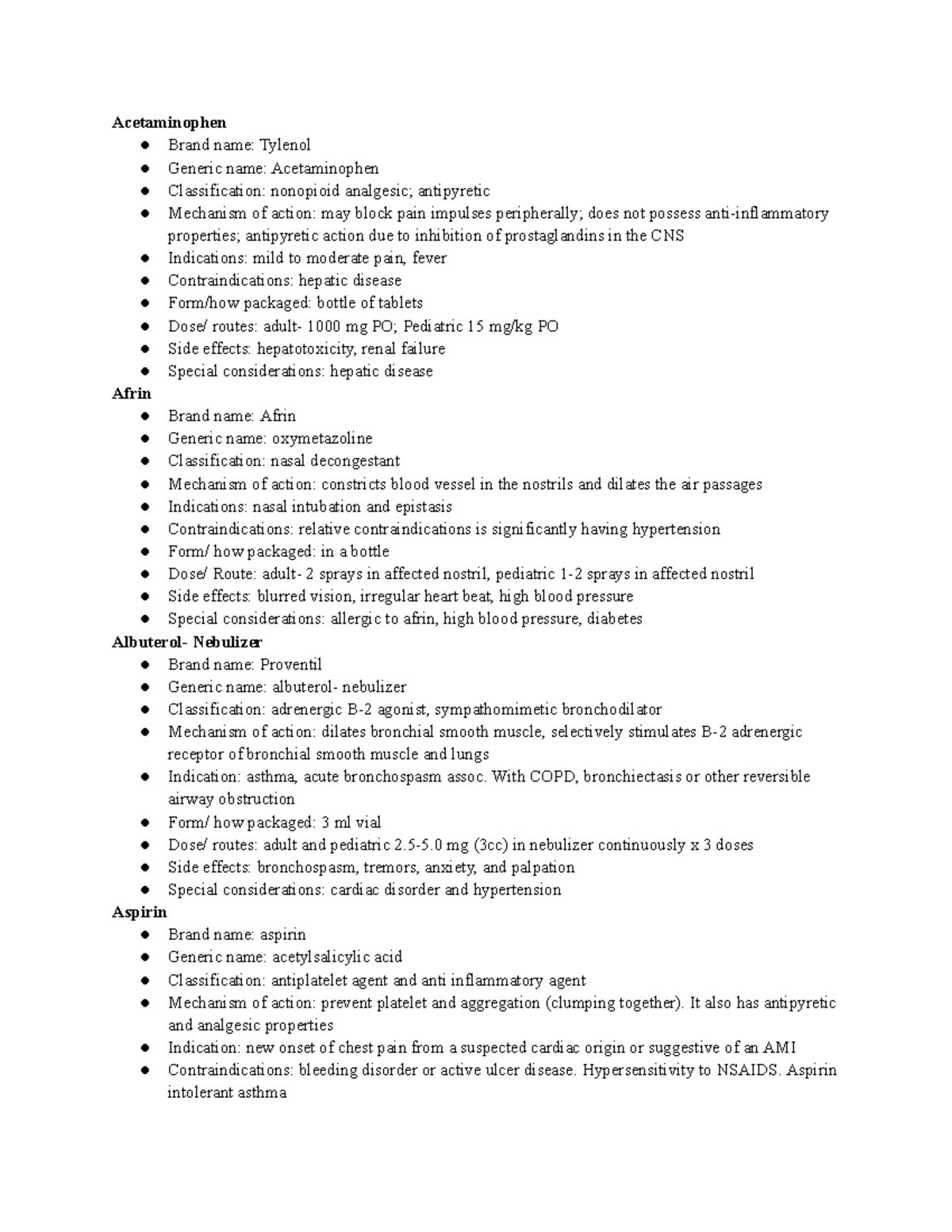 Drug Cards for EMT: Key Medications and Their Uses - Studocu