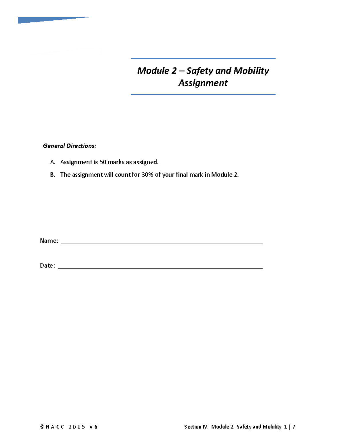 IV-3 Assignment: Module 2 Safety & Mobility Home Inspection Guide - Studocu