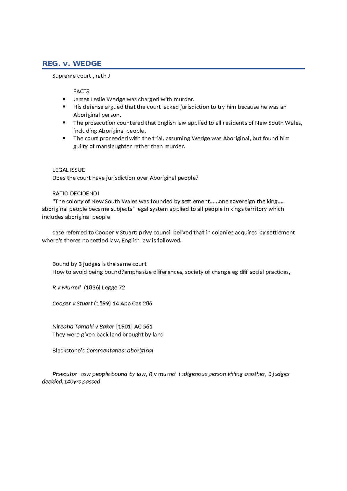 REG. v. WEDGE: Jurisdiction Over Aboriginal People - Class 2 Summary ...
