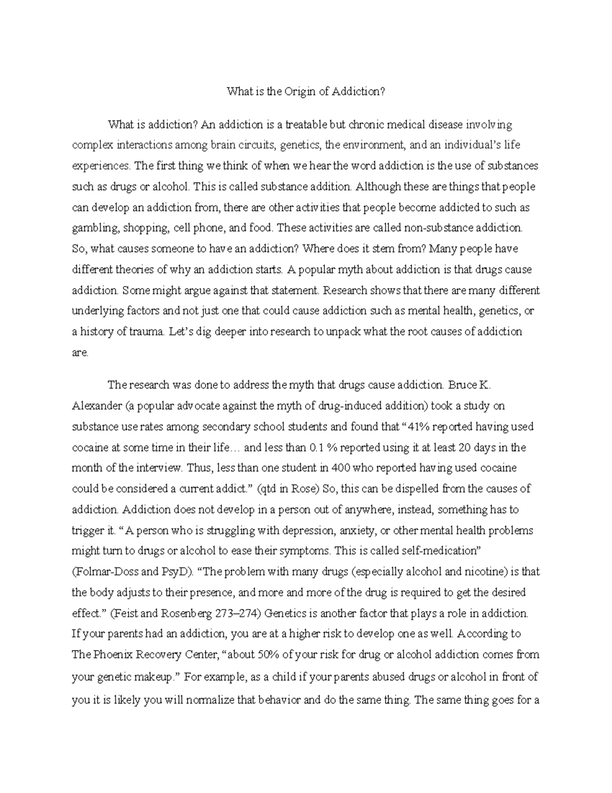 Physiology paper - Essay about the origin of addiction - What is the ...