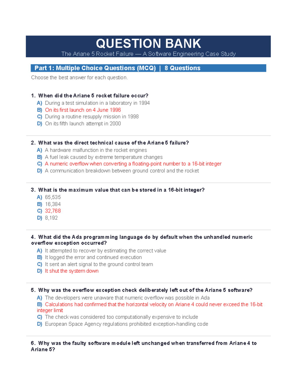 Ariane 5 Rocket Failure: MCQ & T/F Question Bank (SE Case Study) - Studocu
