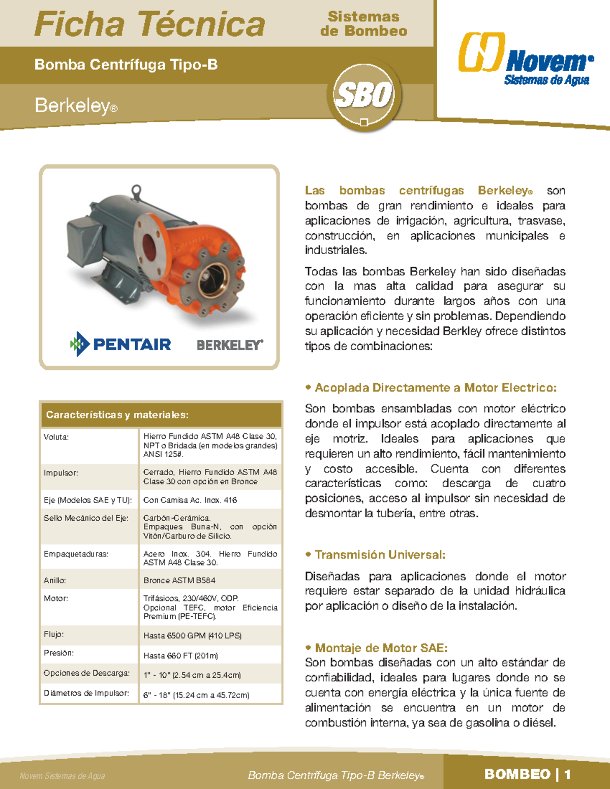 Ficha Técnica de Bombas Centrífugas Berkeley Tipo-B 2014 - Studocu