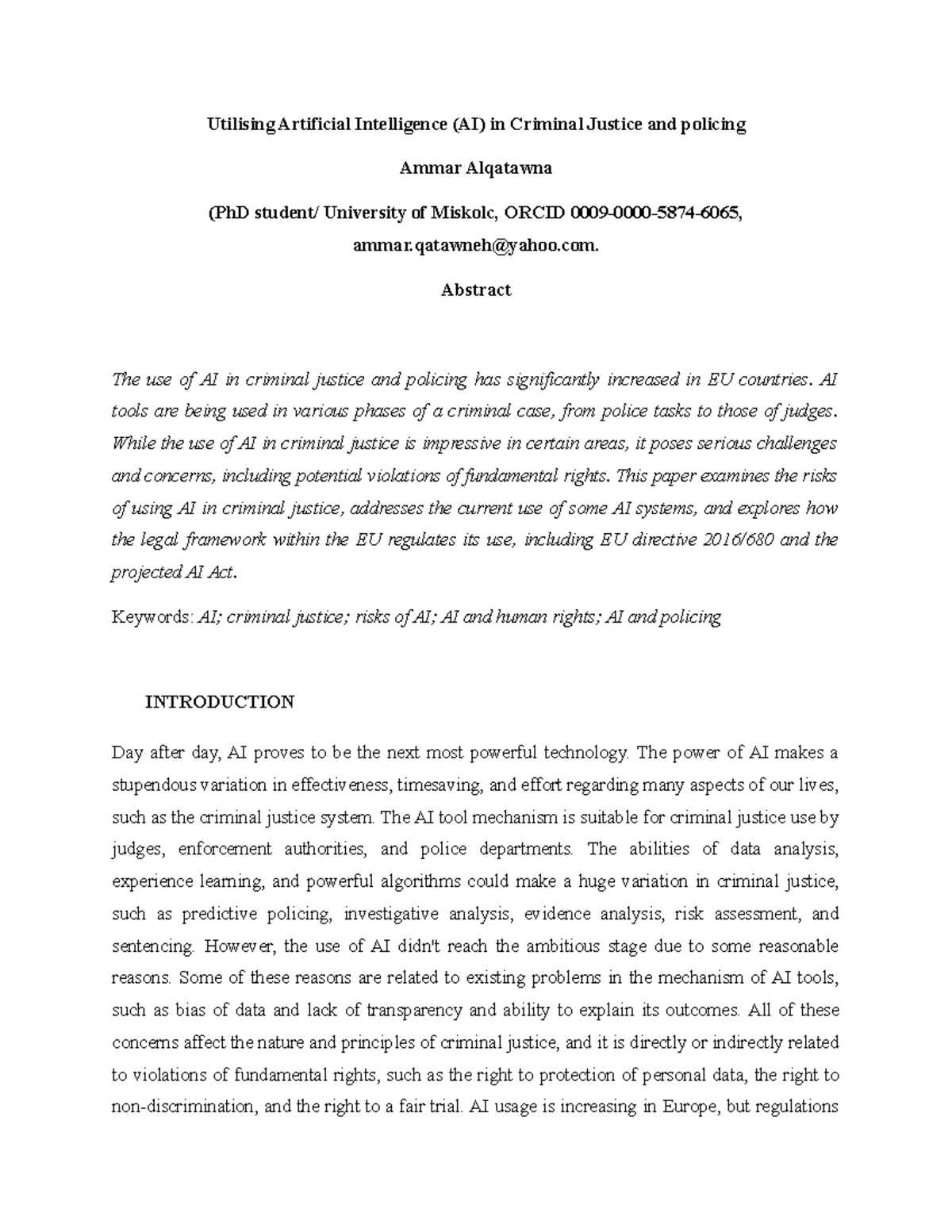AI in Criminal Justice: Risks and Legal Framework (AI & Policing Study ...