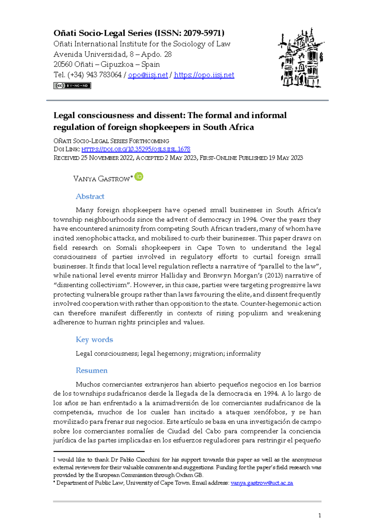 Legal consciousness and dissent The form - Oñati Socio-Legal Series ...
