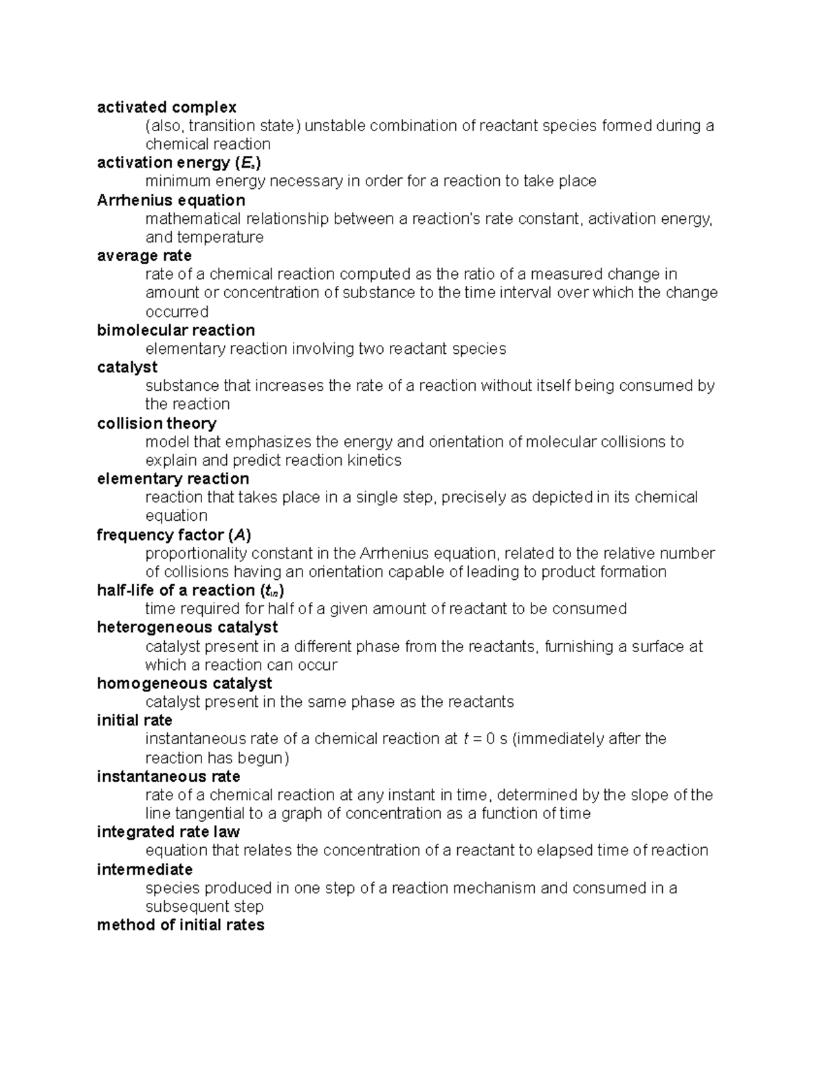 Glossary on energy of reactions - activated complex (also, transition ...