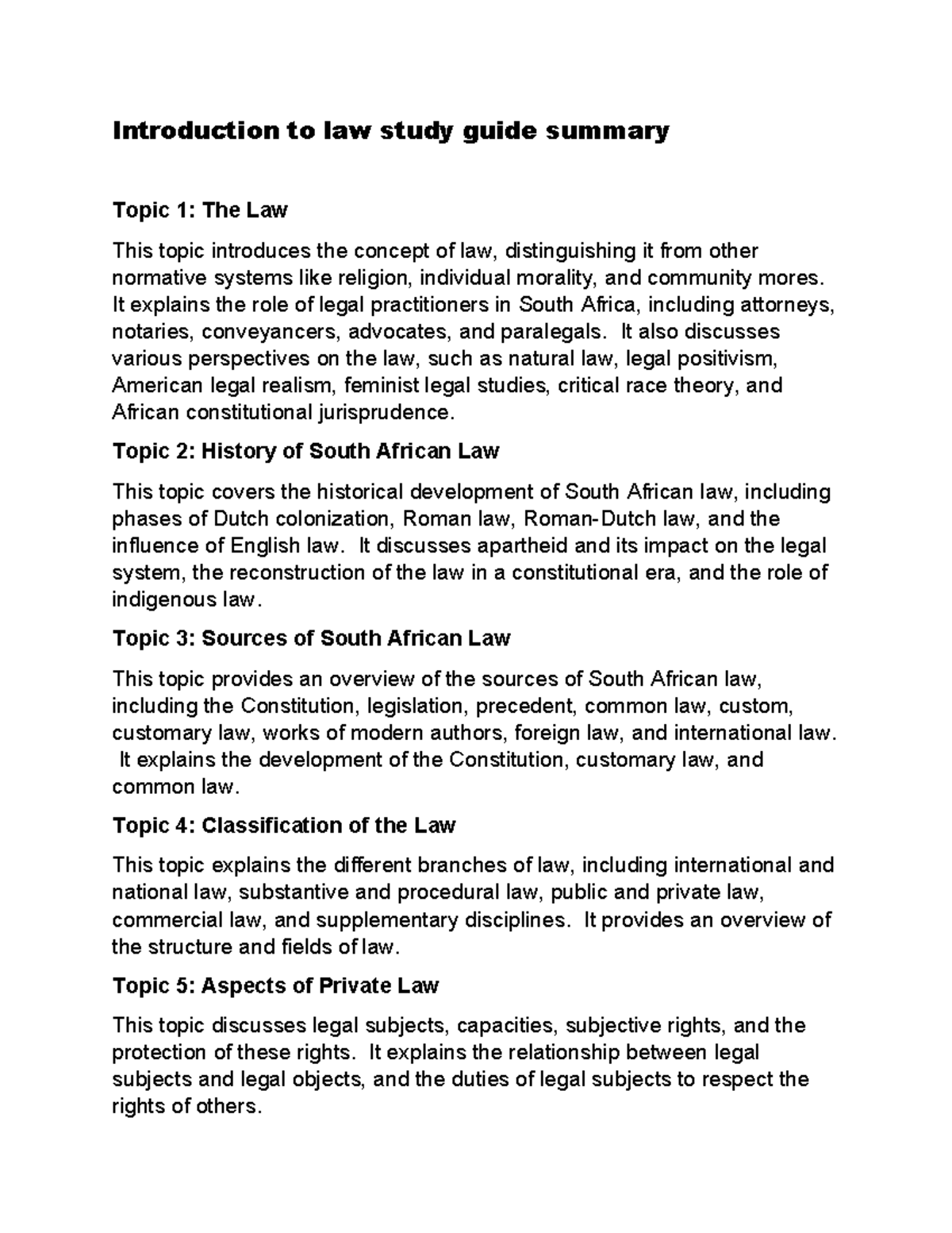 LAW101: Comprehensive Study Guide on South African Law Topics - Studocu