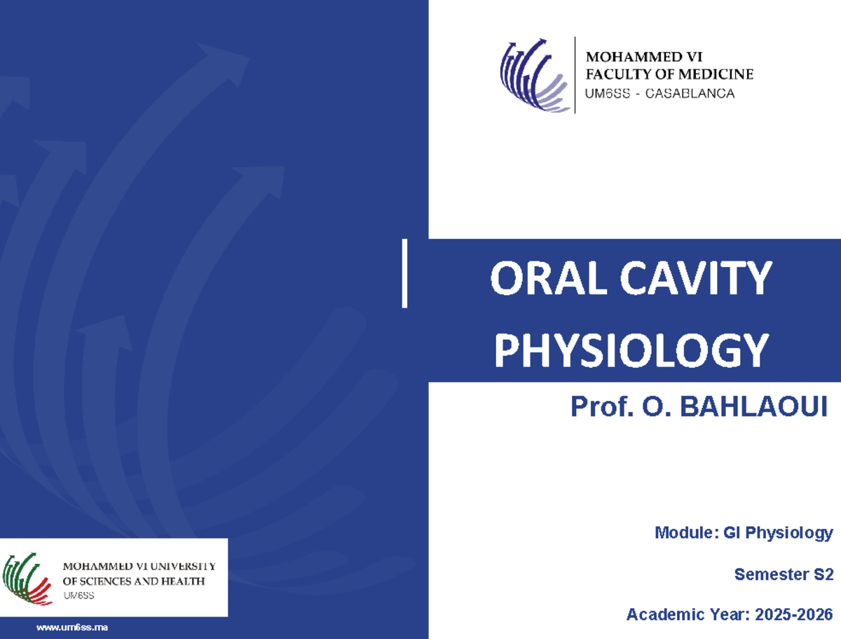 GI Physiology: Oral Cavity and Salivary Secretion - Studocu
