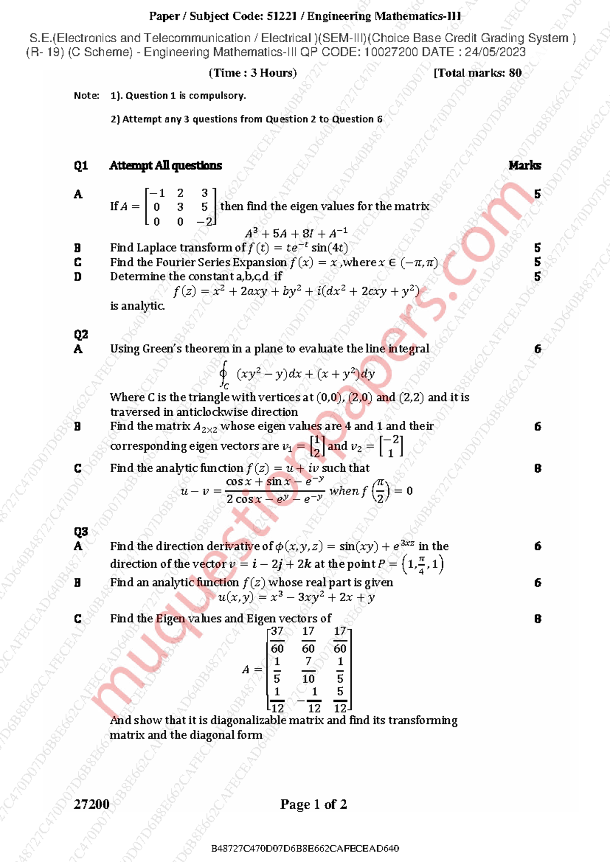 Engineering Mathematics III (51221) - Semester 3 Exam Paper 2023 - Studocu