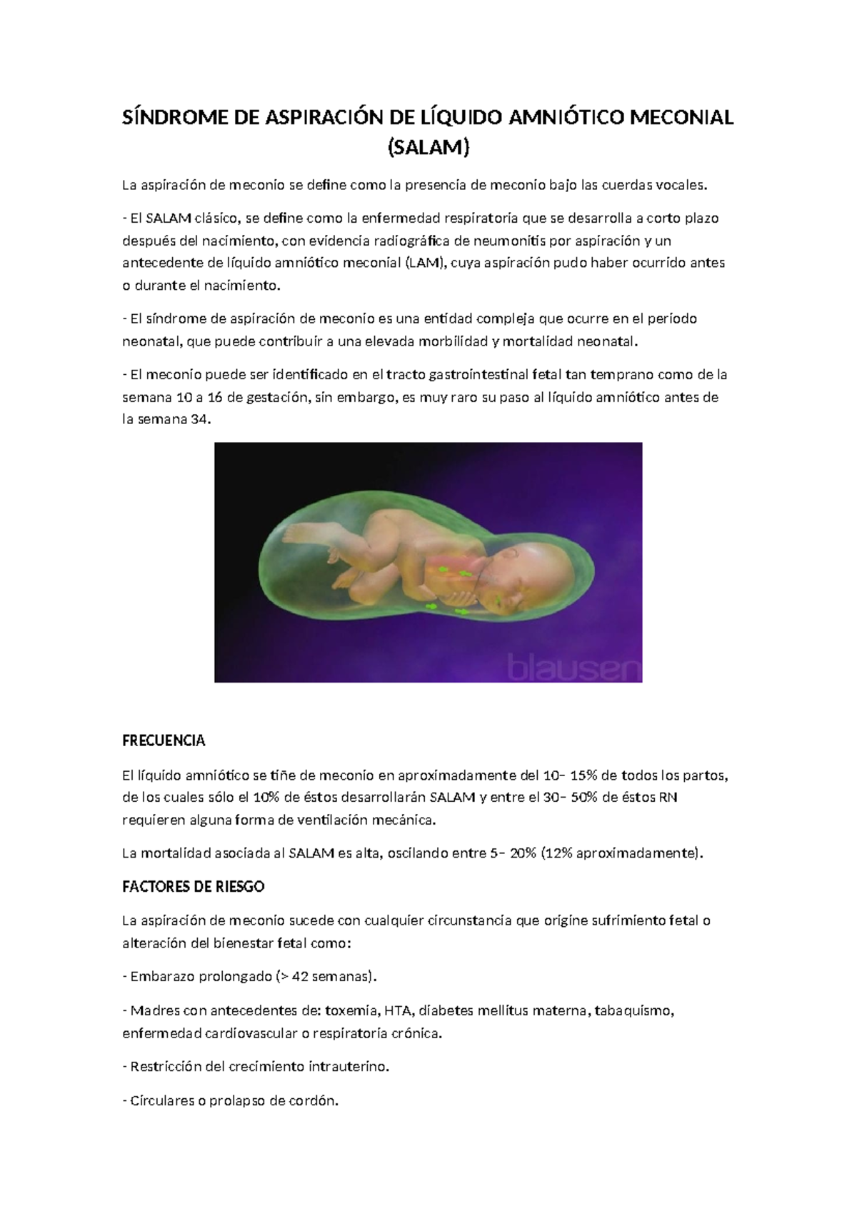 SALAM: Síndrome de Aspiración de Líquido Amniótico Meconial - Studocu