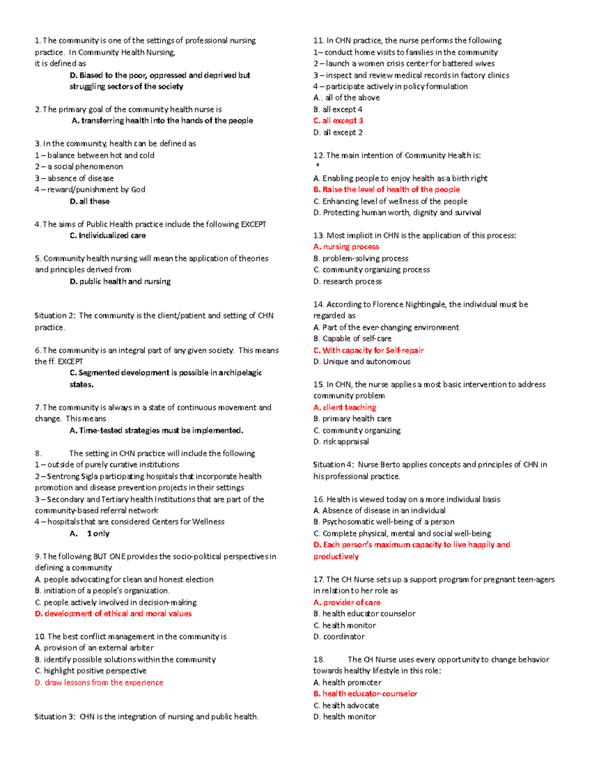 CHN POST TEST - Community Health Nursing Overview & Key Concepts - Studocu