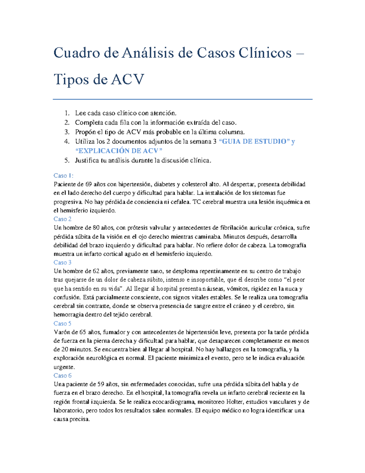 Cuadro Comparativo de Casos Clínicos de ACV - Actividad N3 - Studocu