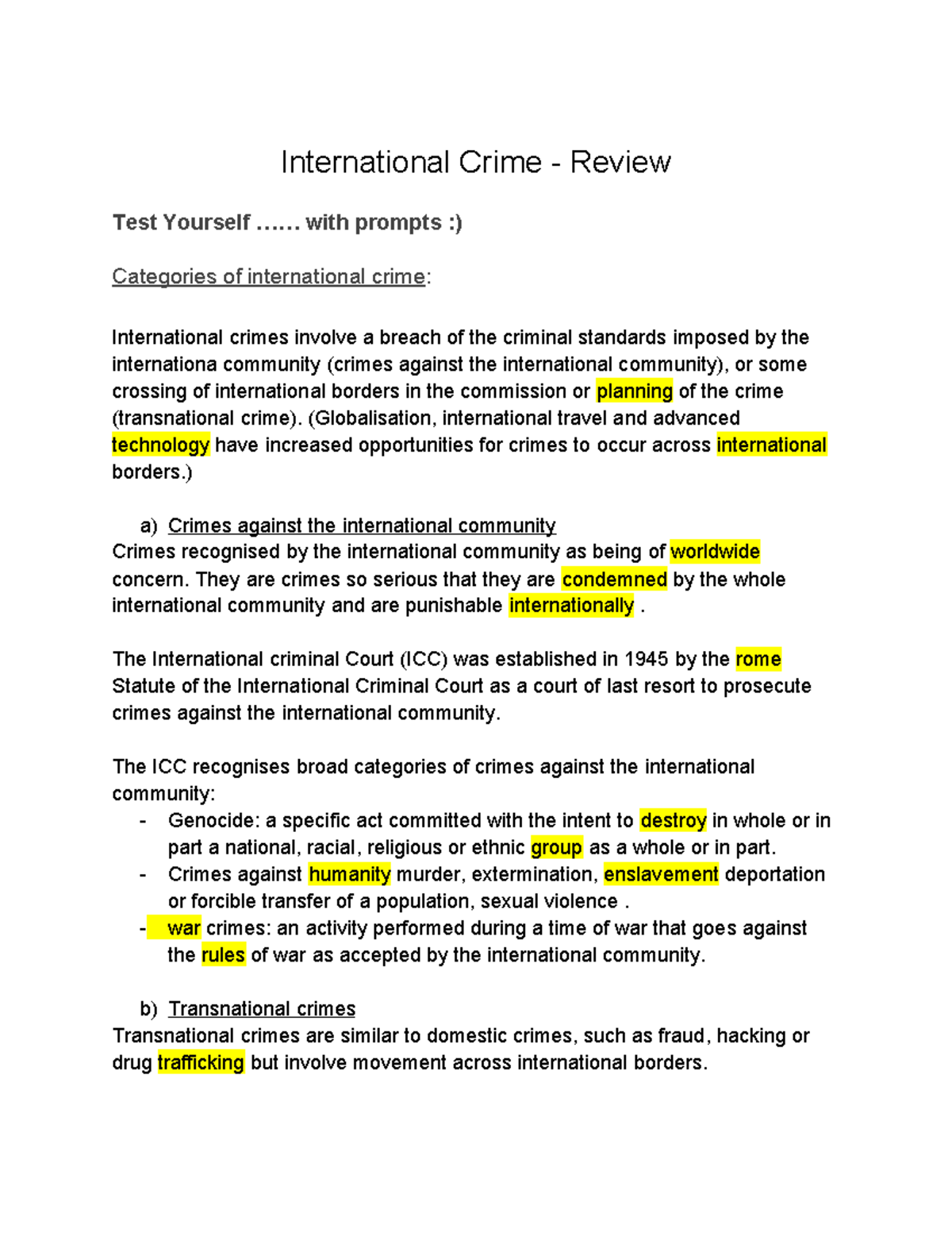 International Crime Review: Test Yourself on Global Offenses - Studocu